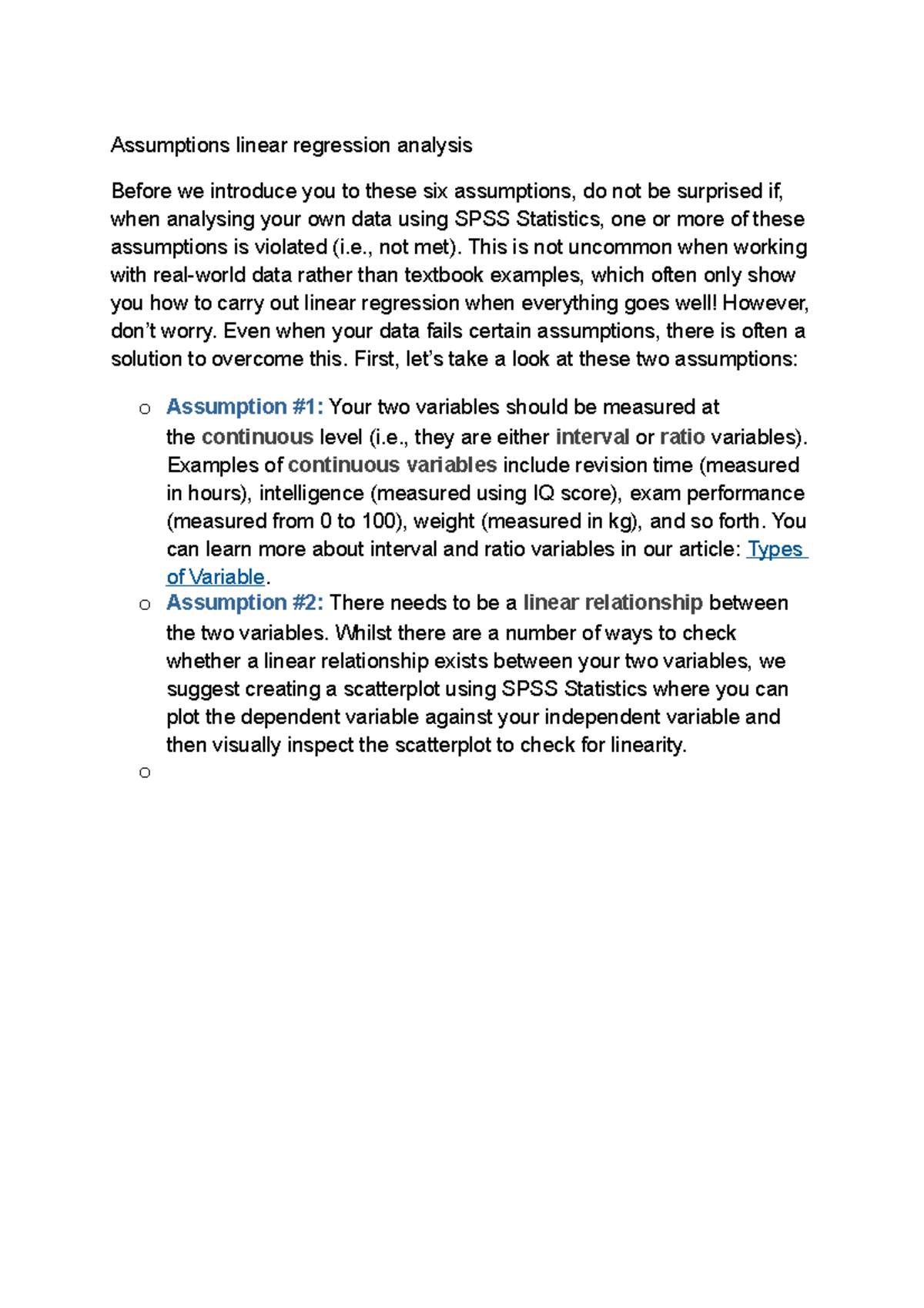Assumptions linear regression analysis (last year) - Assumptions linear ...