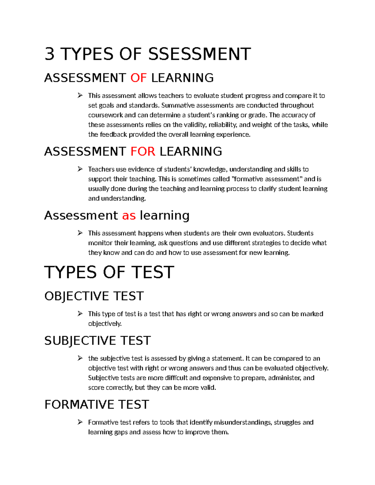 3 Types OF Ssessment - 3 TYPES OF SSESSMENT ASSESSMENT OF LEARNING This ...