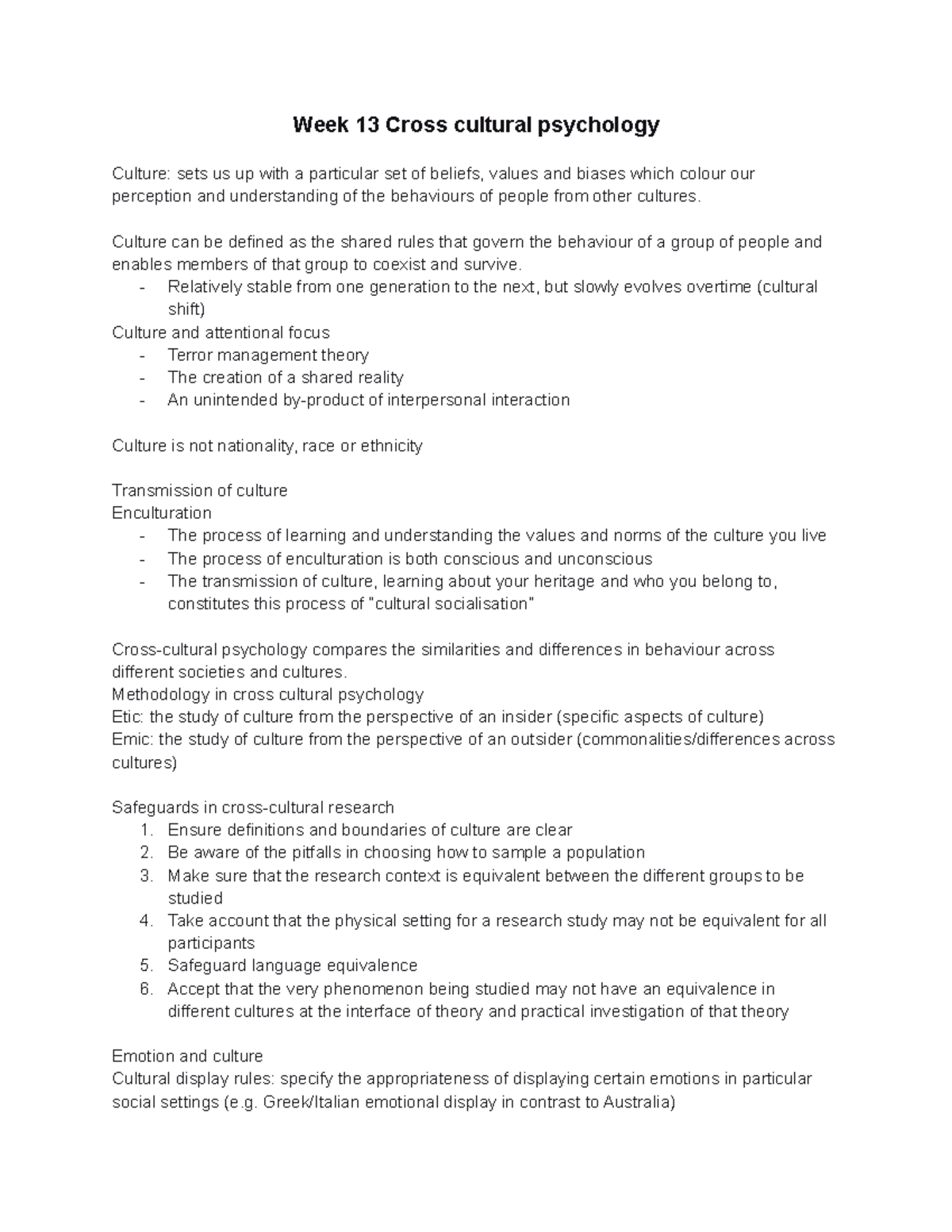 PSY100 Week 13 Cross cultural psychology - Week 13 Cross cultural ...