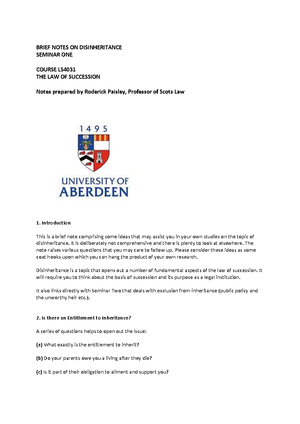 Succession Essay 1 - 1. INTRODUCTION Scotland’s law of succession ...