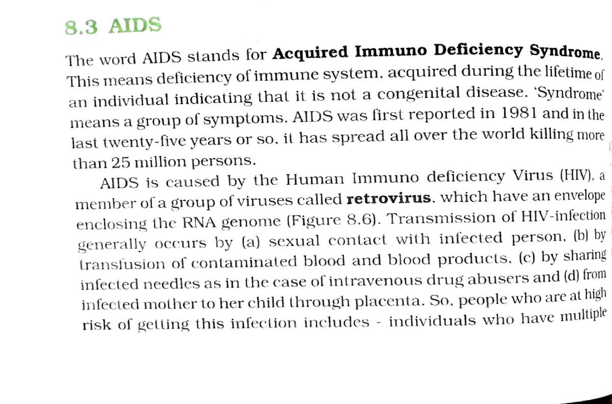 Aids - Moderate knowledge about aids - 8 AIDS The word AIDS stands for ...