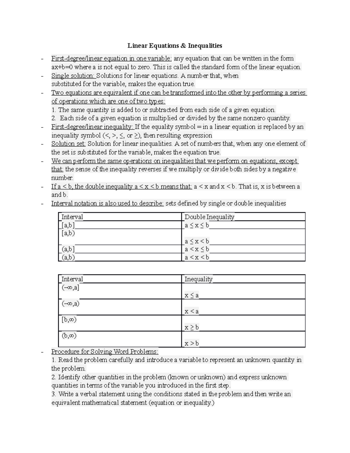 Math Notes Chapter 1 6 Linear Equations Inequalities First degree math-notes-chapter-1-6-linear-equations-inequalities-first-degree