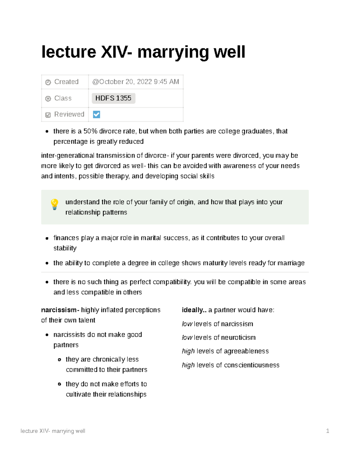 Lecture XIV- marrying well - you will be compatible in some areas and ...