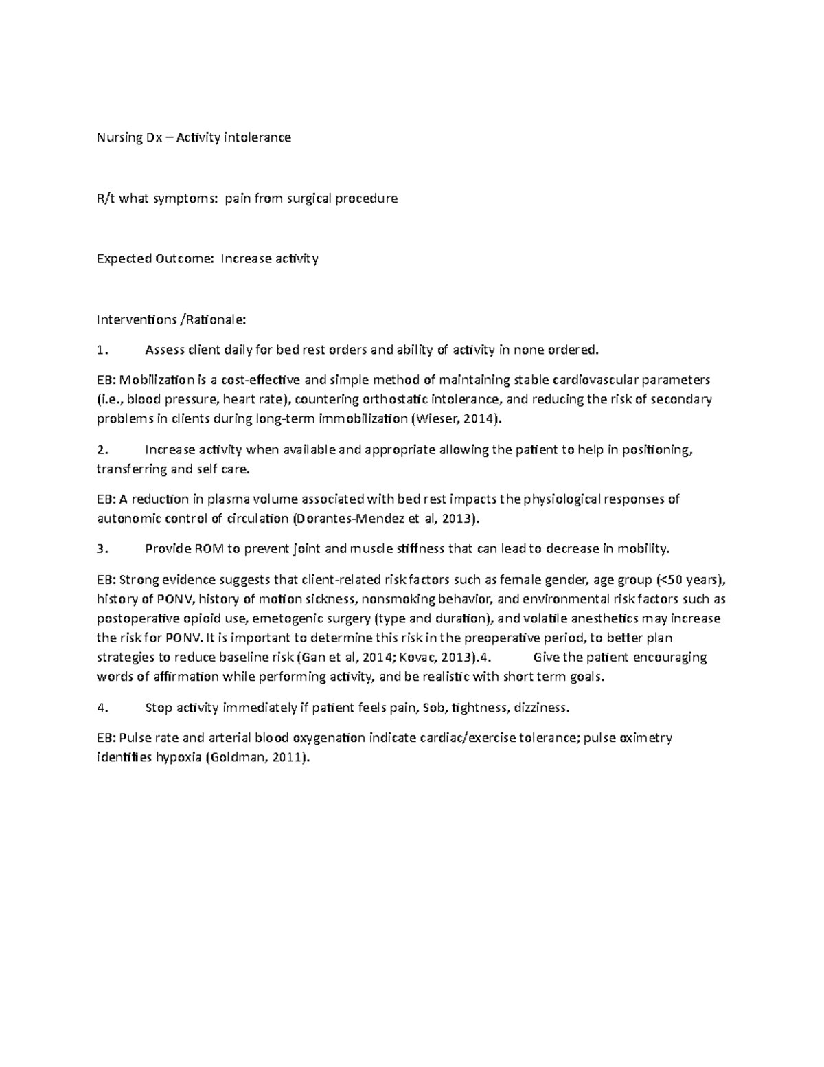 Activity - care plan - NSG 241 - Stark State - Studocu