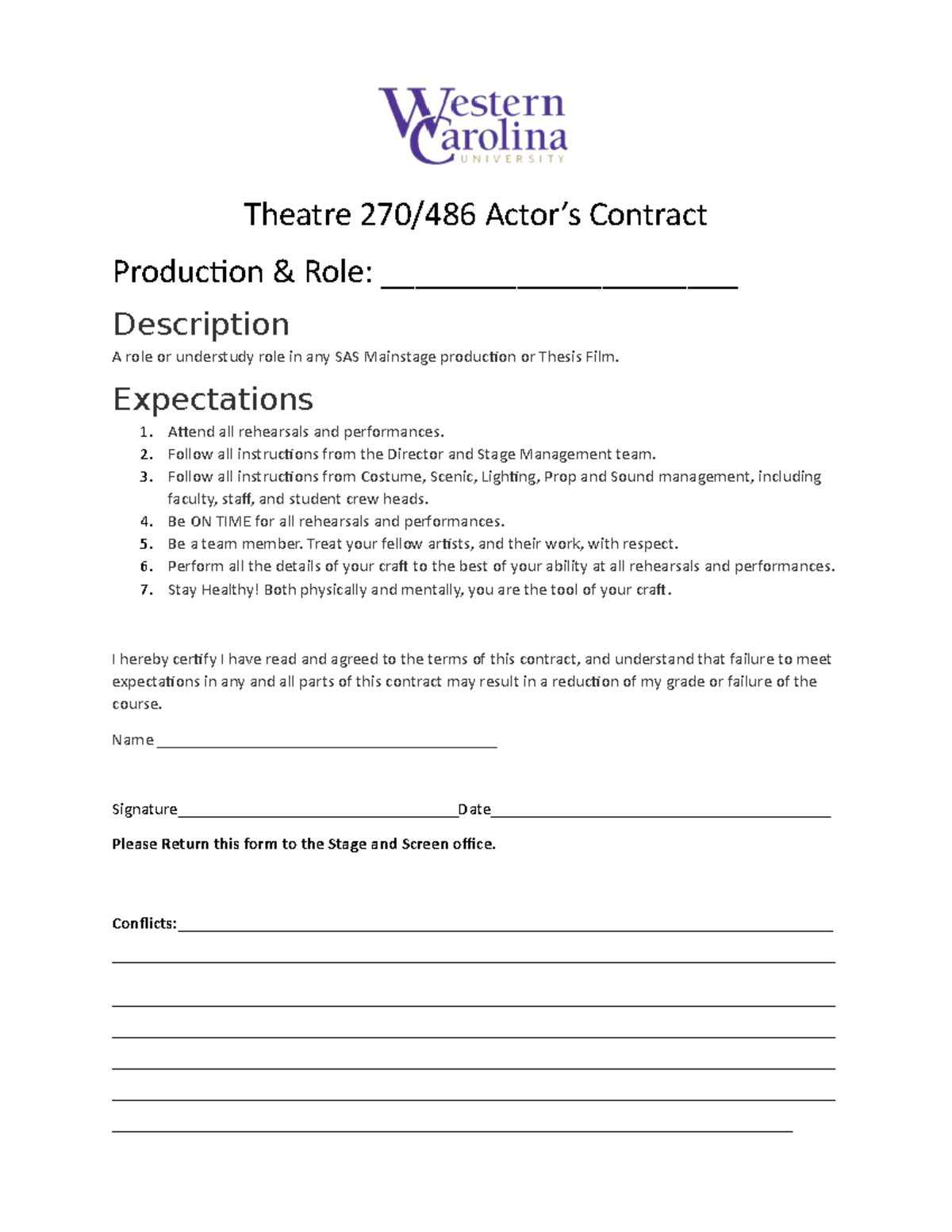 270 Acting - Theatre 270/486 Actor’s Contract Production & Role ...