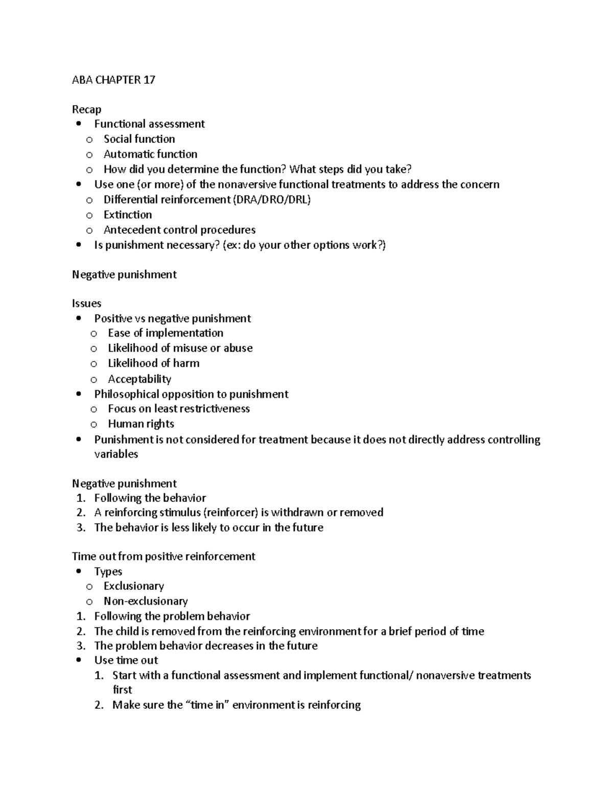 Intro to ABA Chapter 17 - ABA CHAPTER 17 Recap Functional assessment o ...