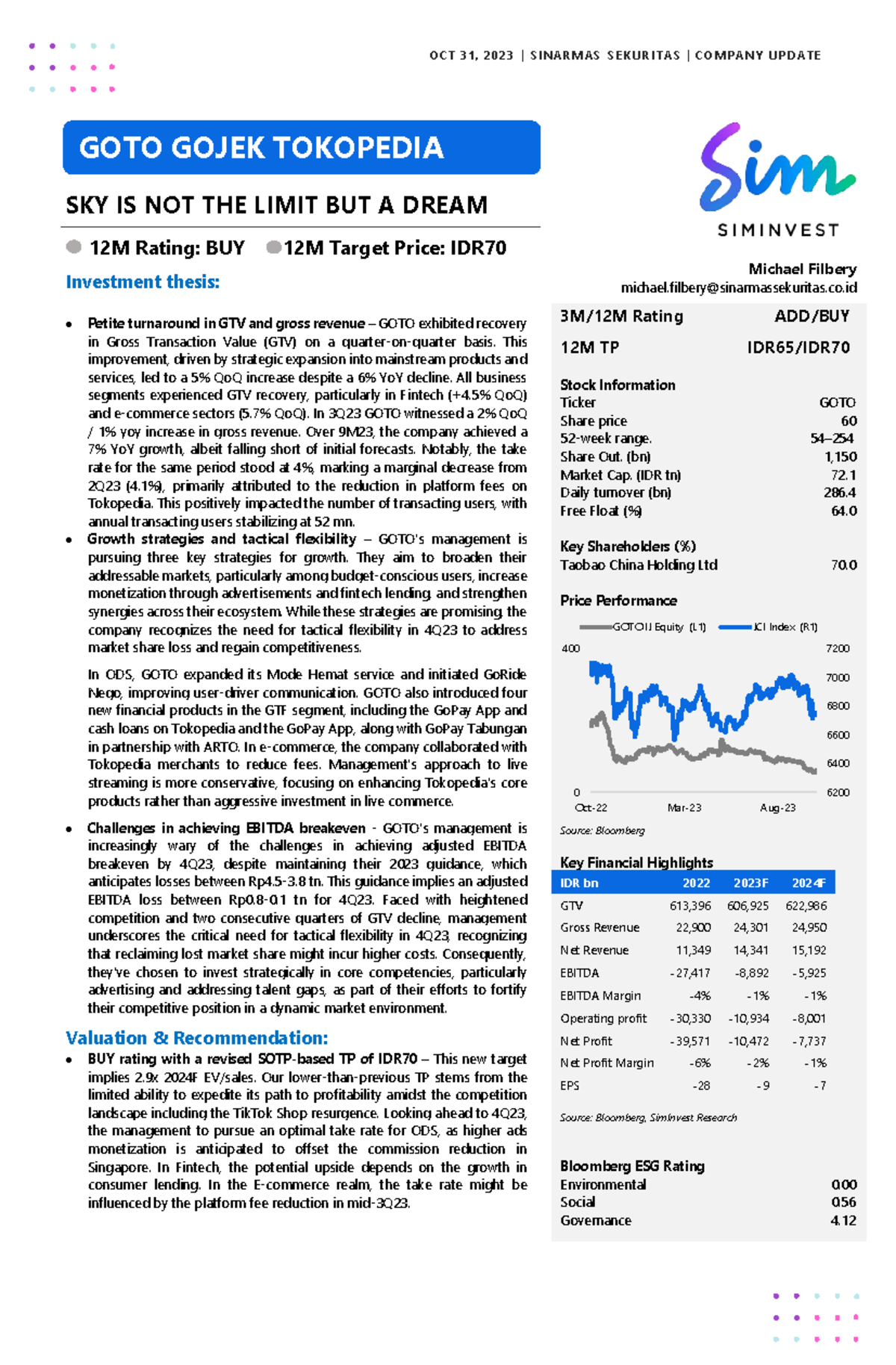 231031 GOTO Update - Goto Financial Review - OCT 31 , 2023 | SINARMAS ...