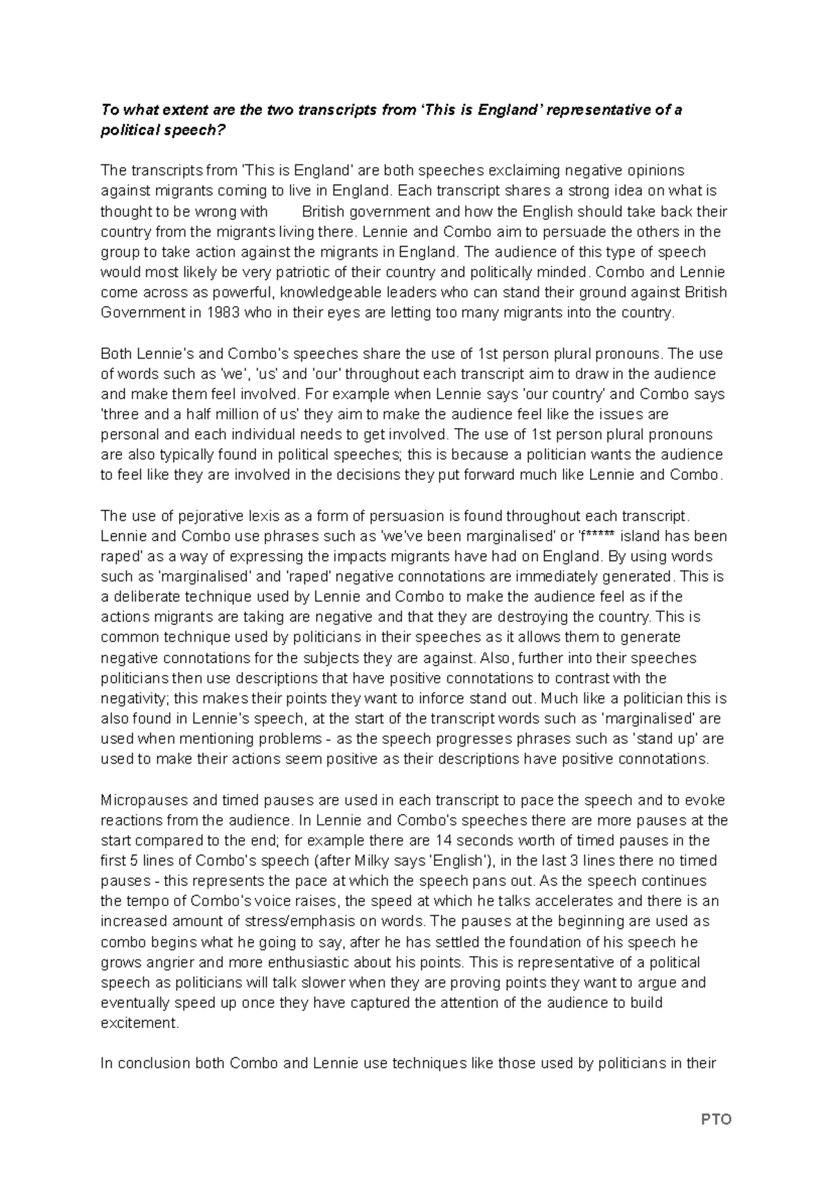 This Is England Representative Of Political Speech To What Extent This Is England Representative Of Political Speech To What Extent