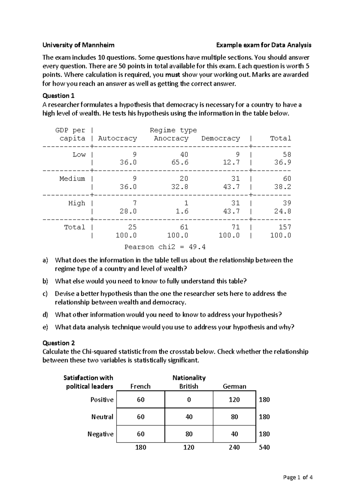 Example exam paper - Page 1 of 4 University of Mannheim Example exam ...