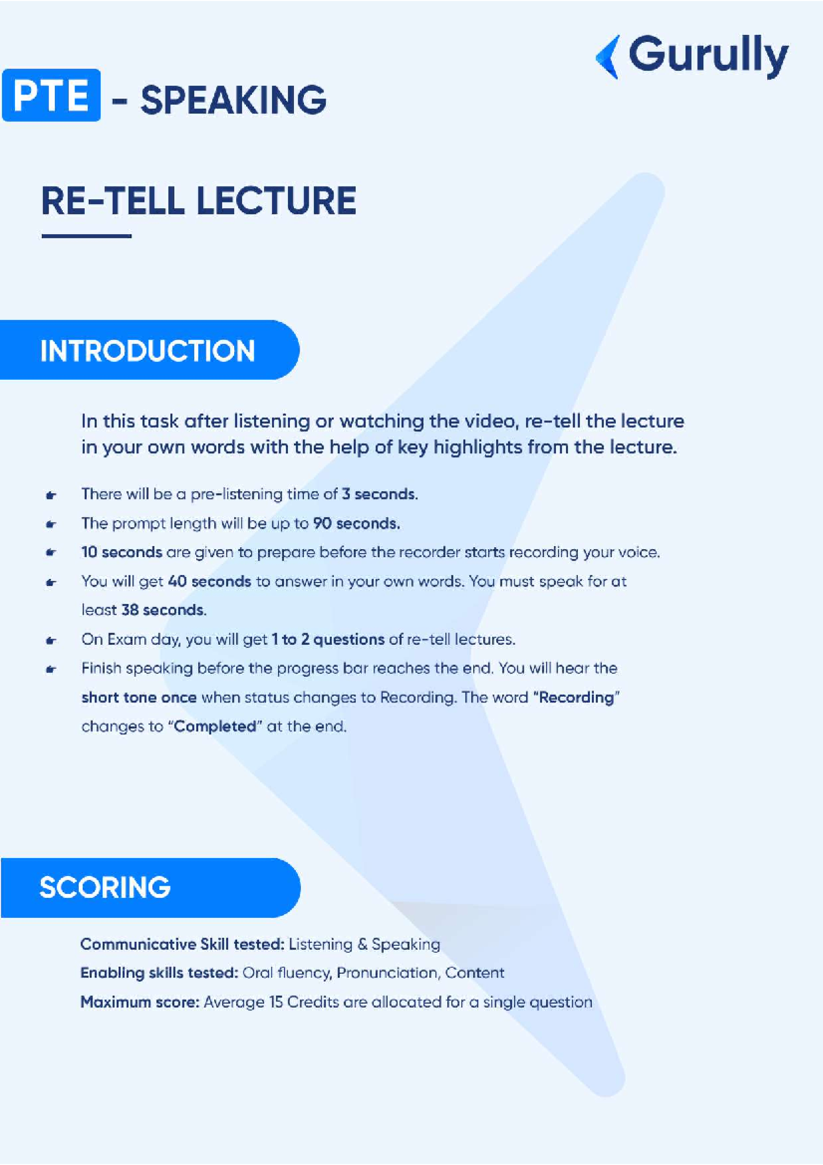 Retell lecture - Gurully PTE SPEAKING LECTURE INTRODUCTION In this task ...