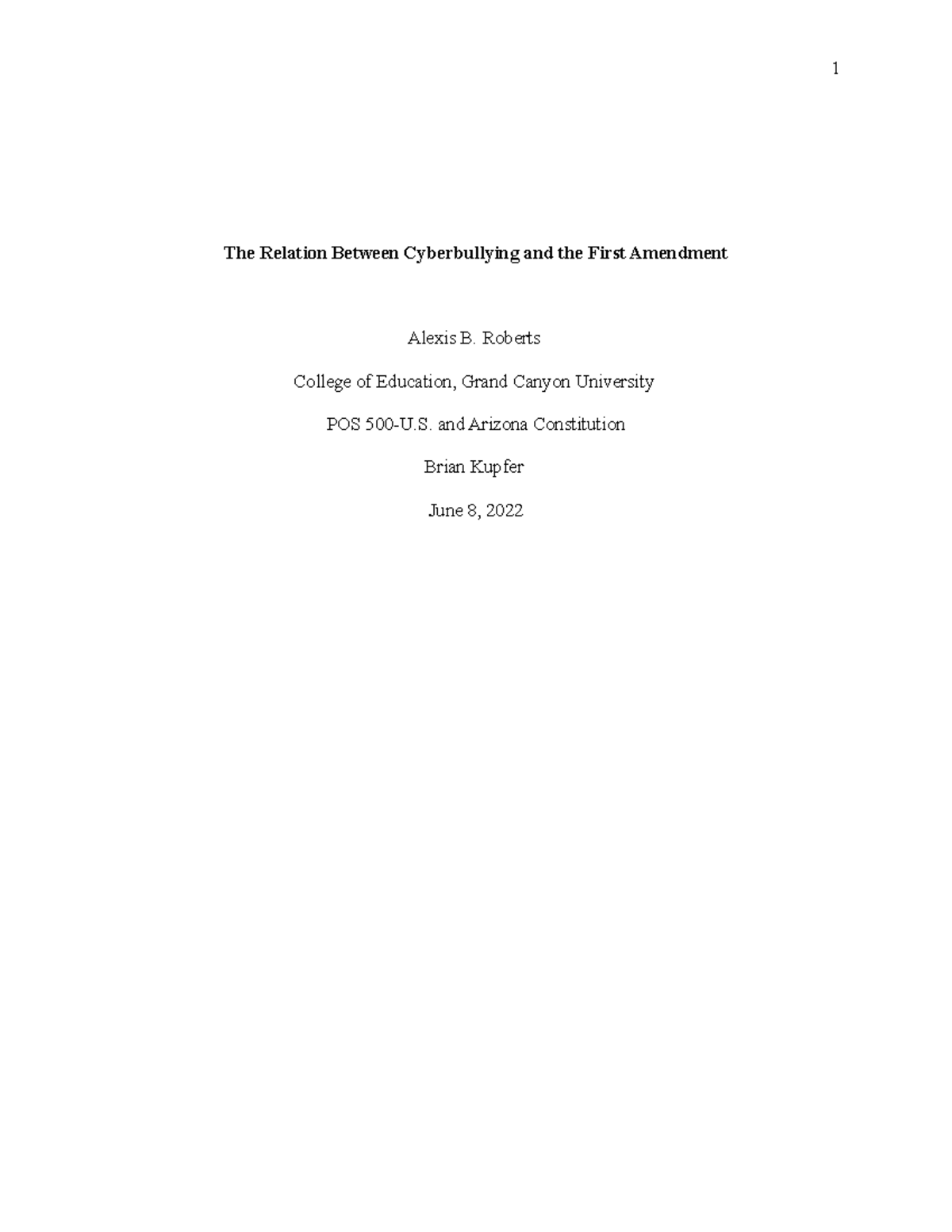 Cyberbulling and first amendment assignment - The Relation Between ...