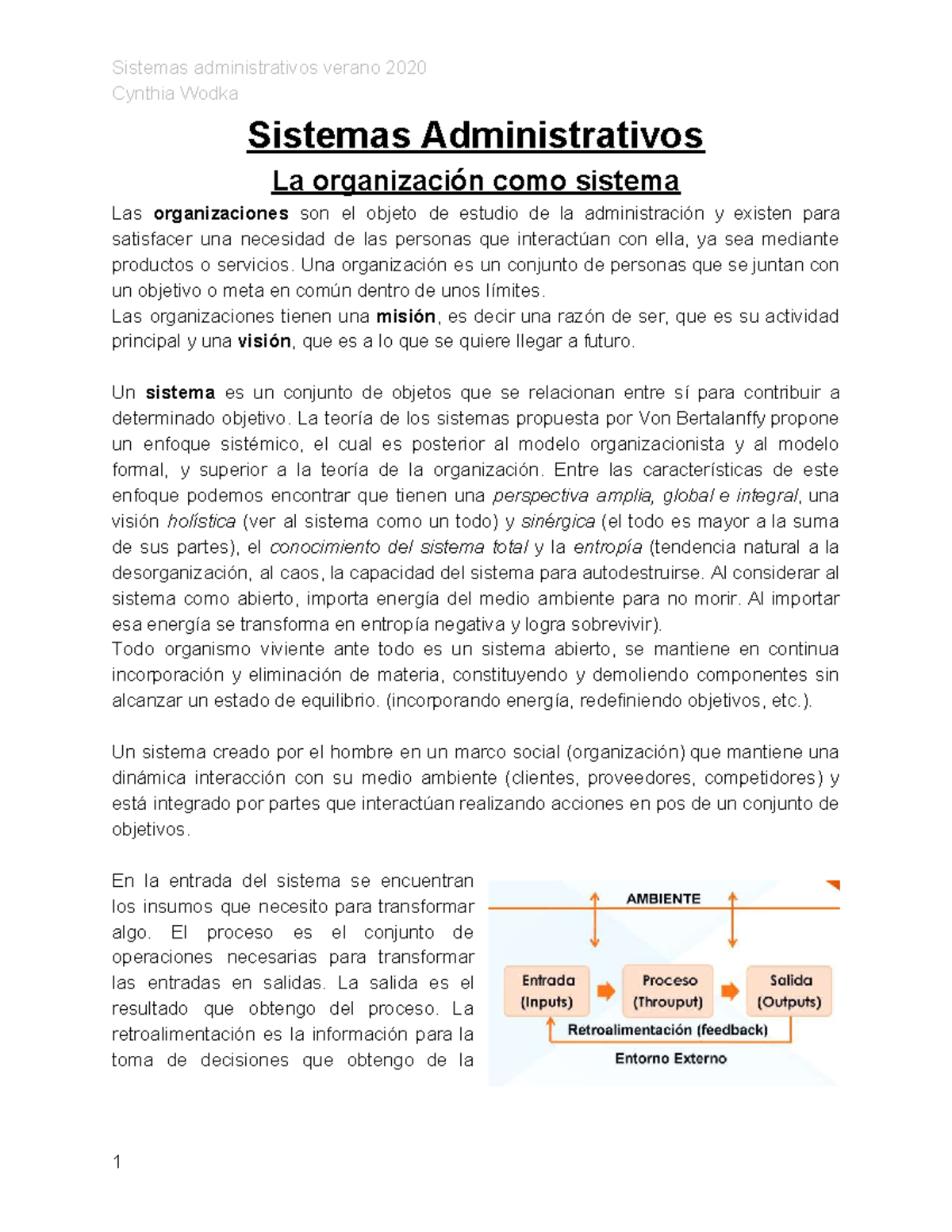 Resúmen de sistemas admin - Cynthia Wodka Sistemas Administrativos La organización como sistema ...