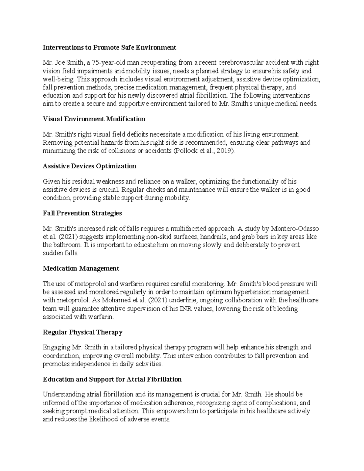 Environment assignment 2 - Interventions to Promote Safe Environment Mr ...