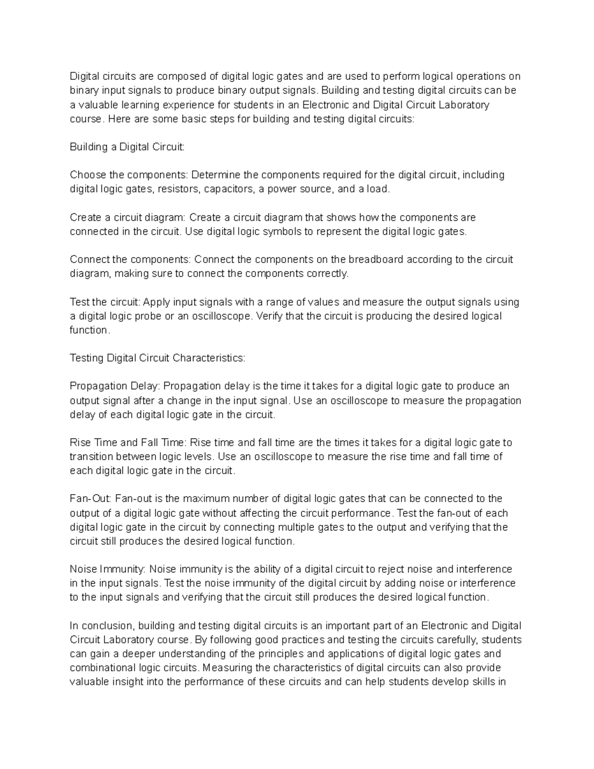 Building And Testing Digital Circuits Digital Circuits Are Composed Of Digital Logic Gates And