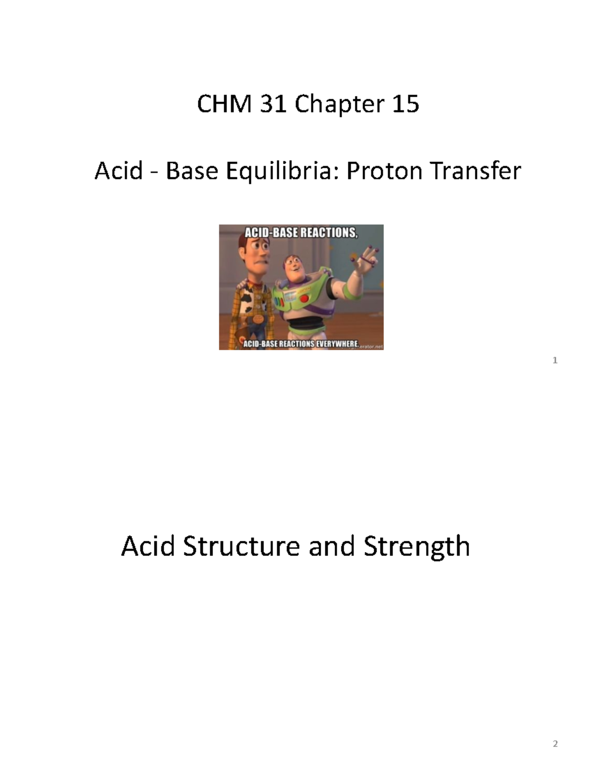 Chapter 15 Lecture Notes - CHM 31 Chapter 15 Acid - Base Equilibria ...
