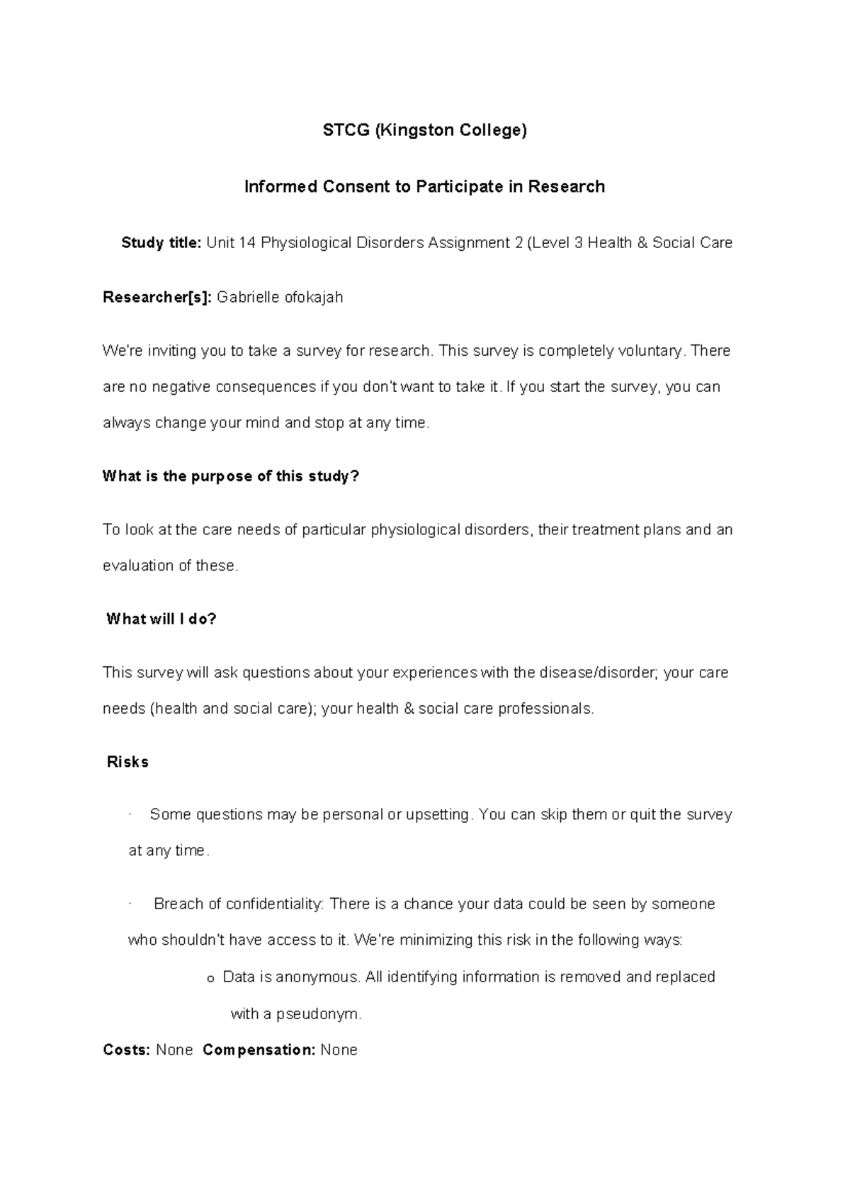 Unit 14 task 2 - Unit 14 task 2 - STCG (Kingston College) Informed ...