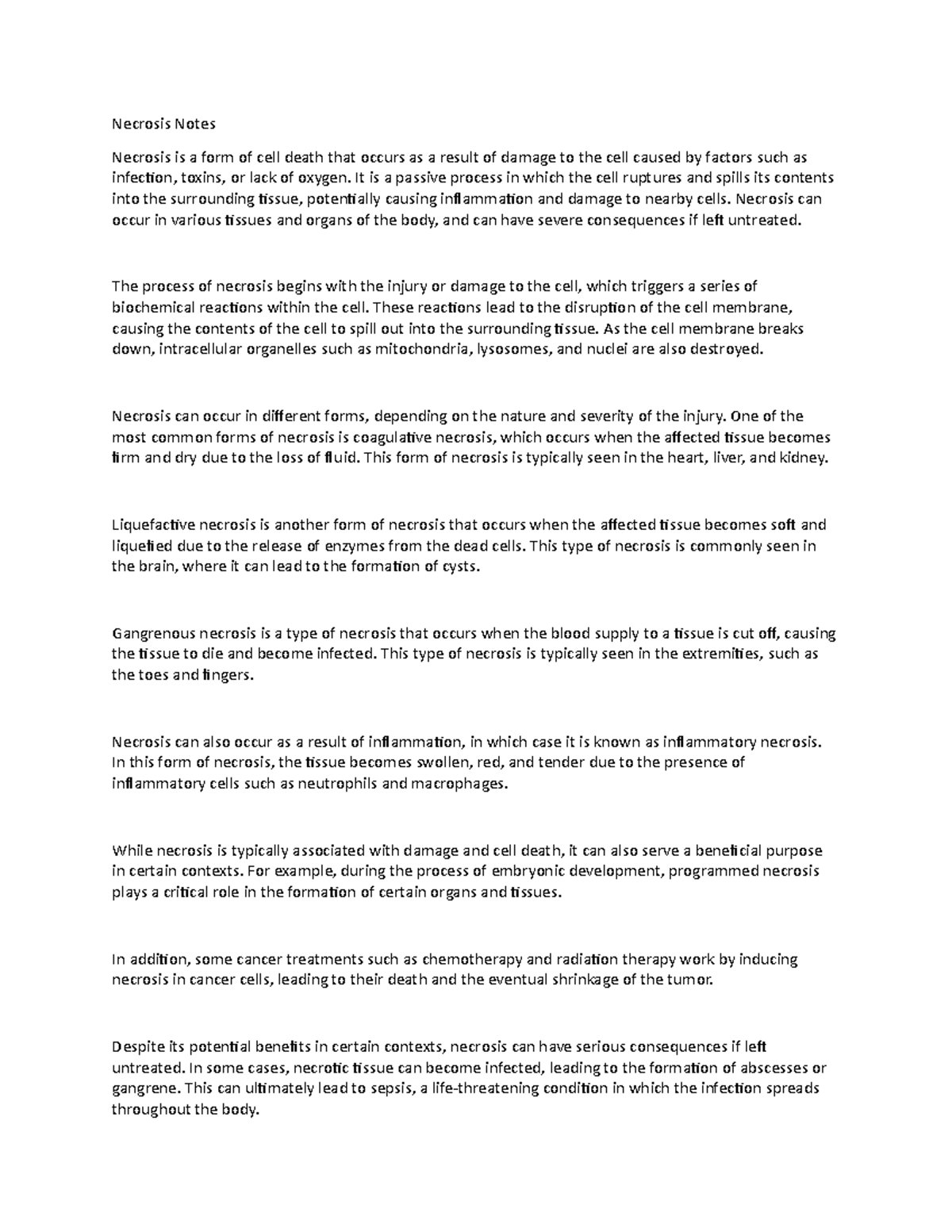 Necrosis Notes - Necrosis Notes Necrosis is a form of cell death that ...