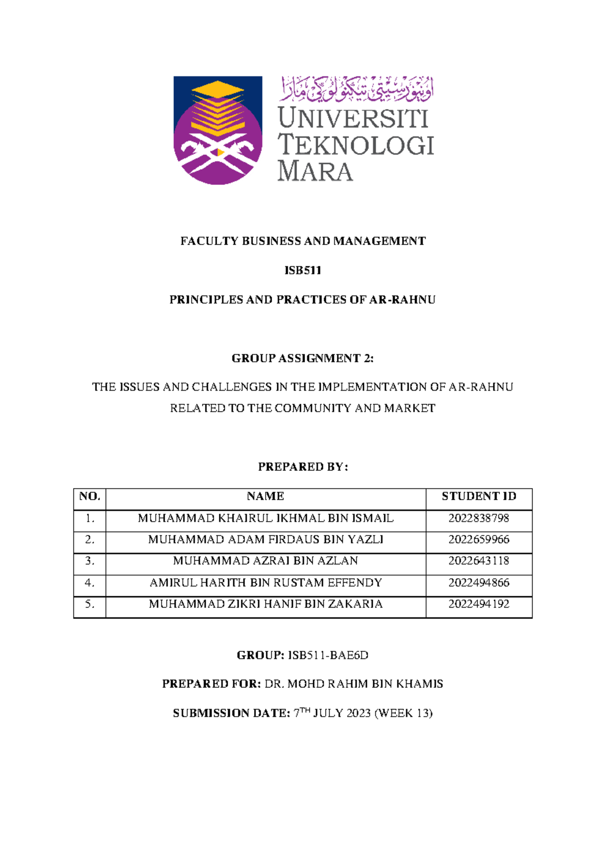 ISB511 - THE Issues AND Challenges IN THE Implementation OF AR- Rahnu ...