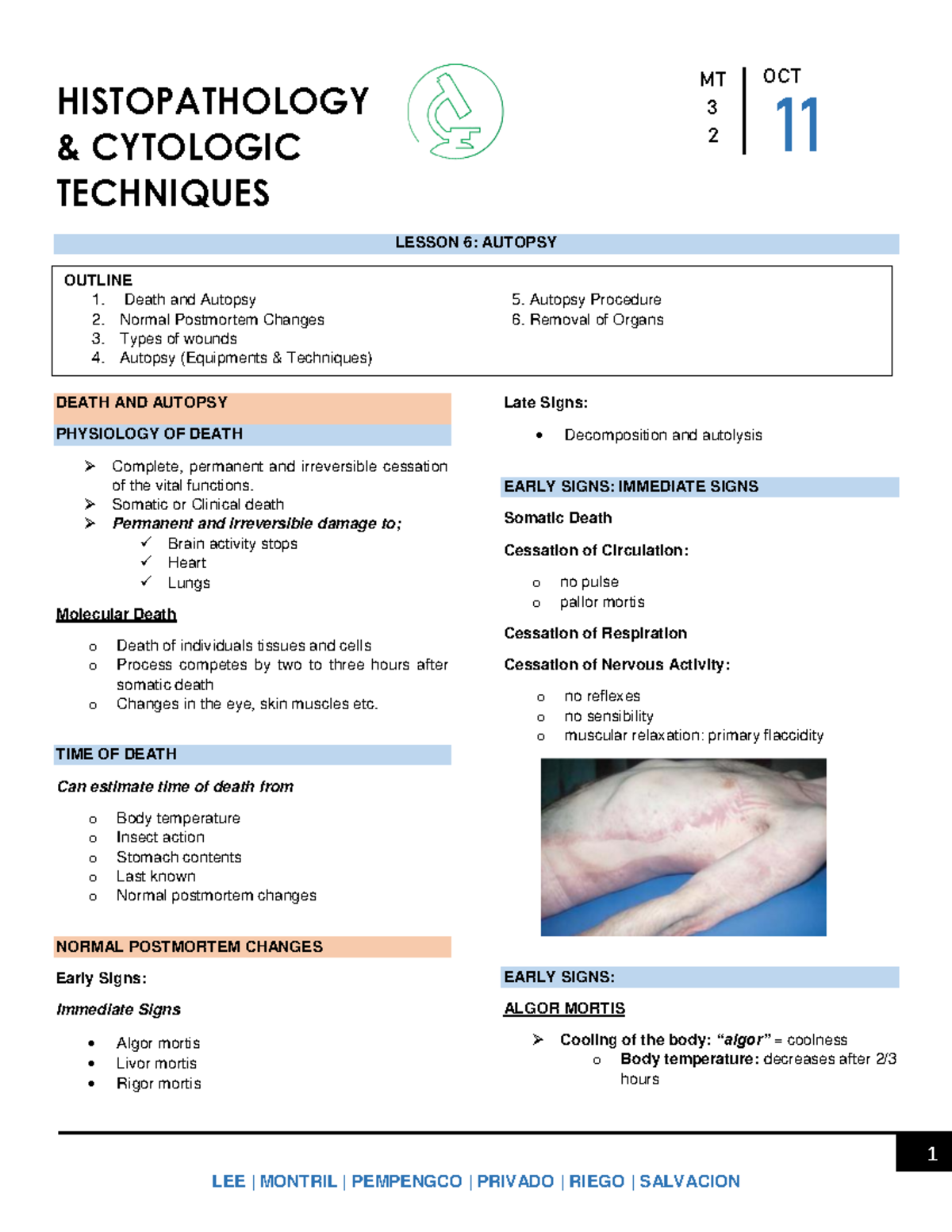 Histopathology Death and Autopsy - 11 OCT HISTOPATHOLOGY & CYTOLOGIC ...