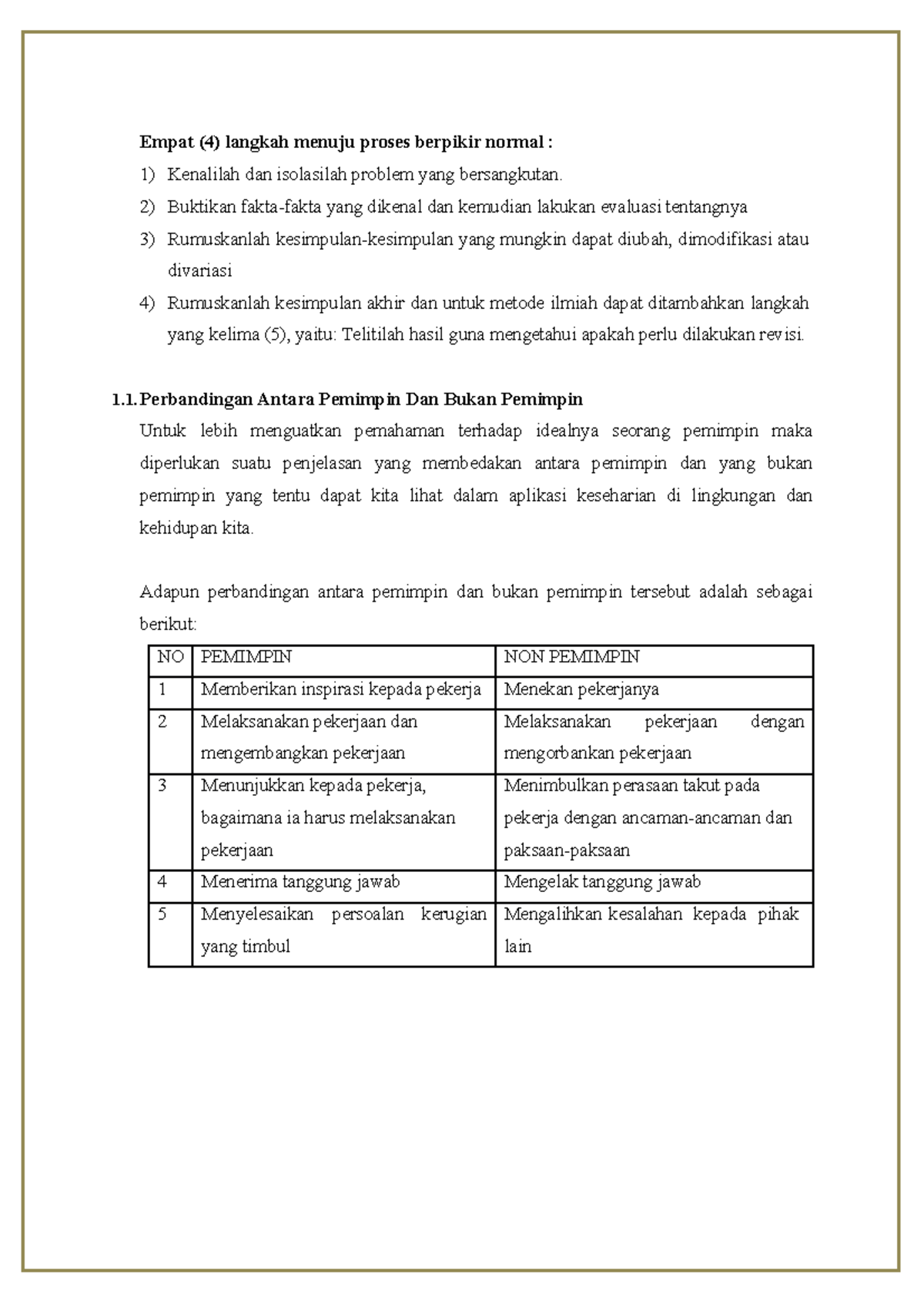 Perbandingan Antara Pemimpin Dan Bukan Pemimpin - Empat (4) langkah ...