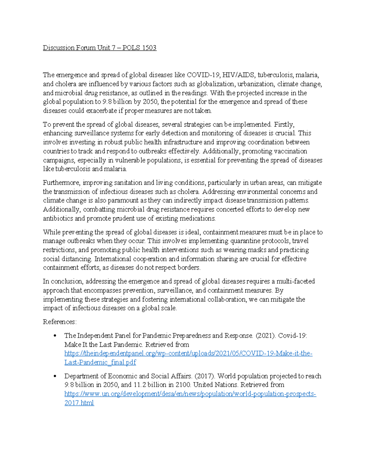 Discussion Forum Unit 7 – POLS 1503 - Discussion Forum Unit 7 – POLS 1503 The emergence and ...