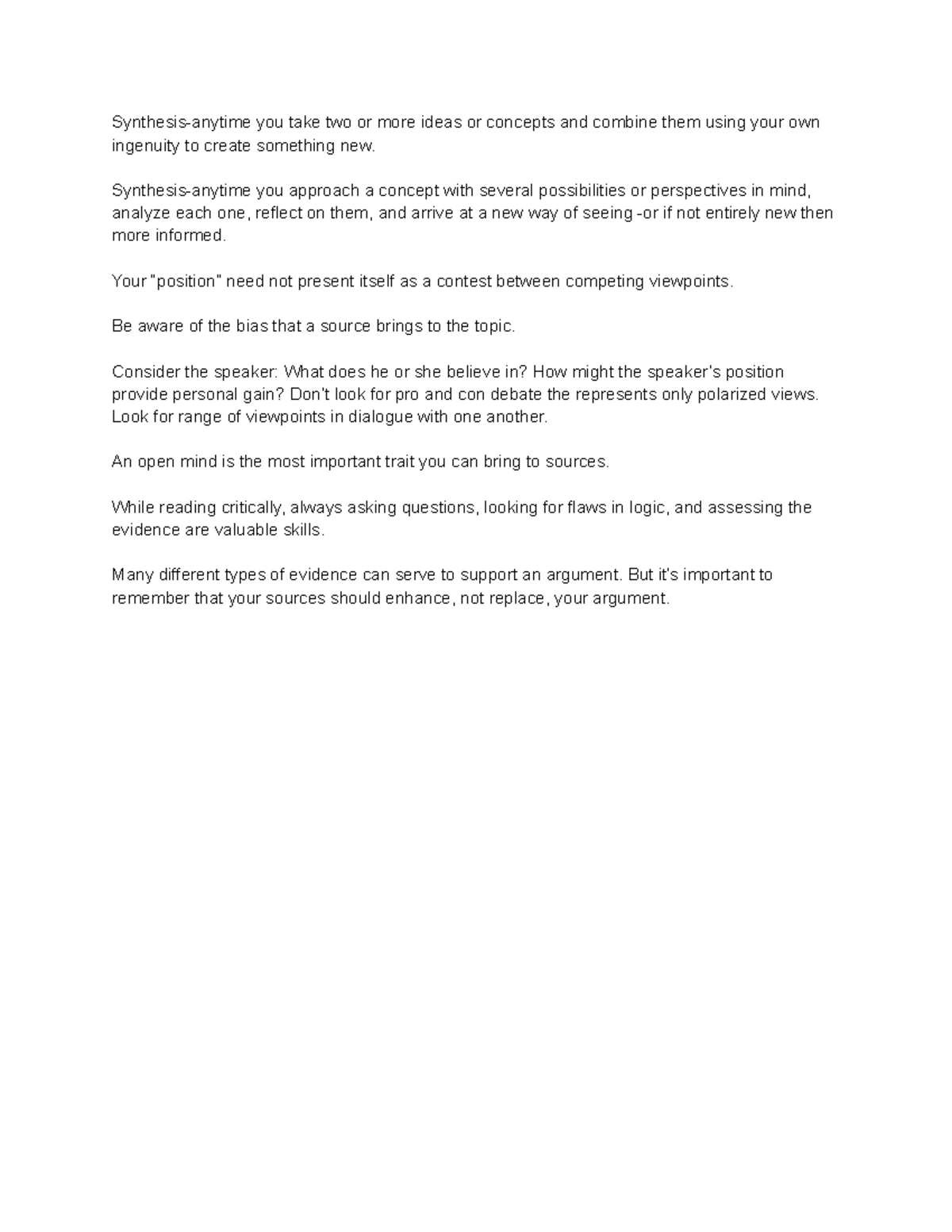 Synthesis+Notes - Synthesis-anytime you take two or more ideas or ...