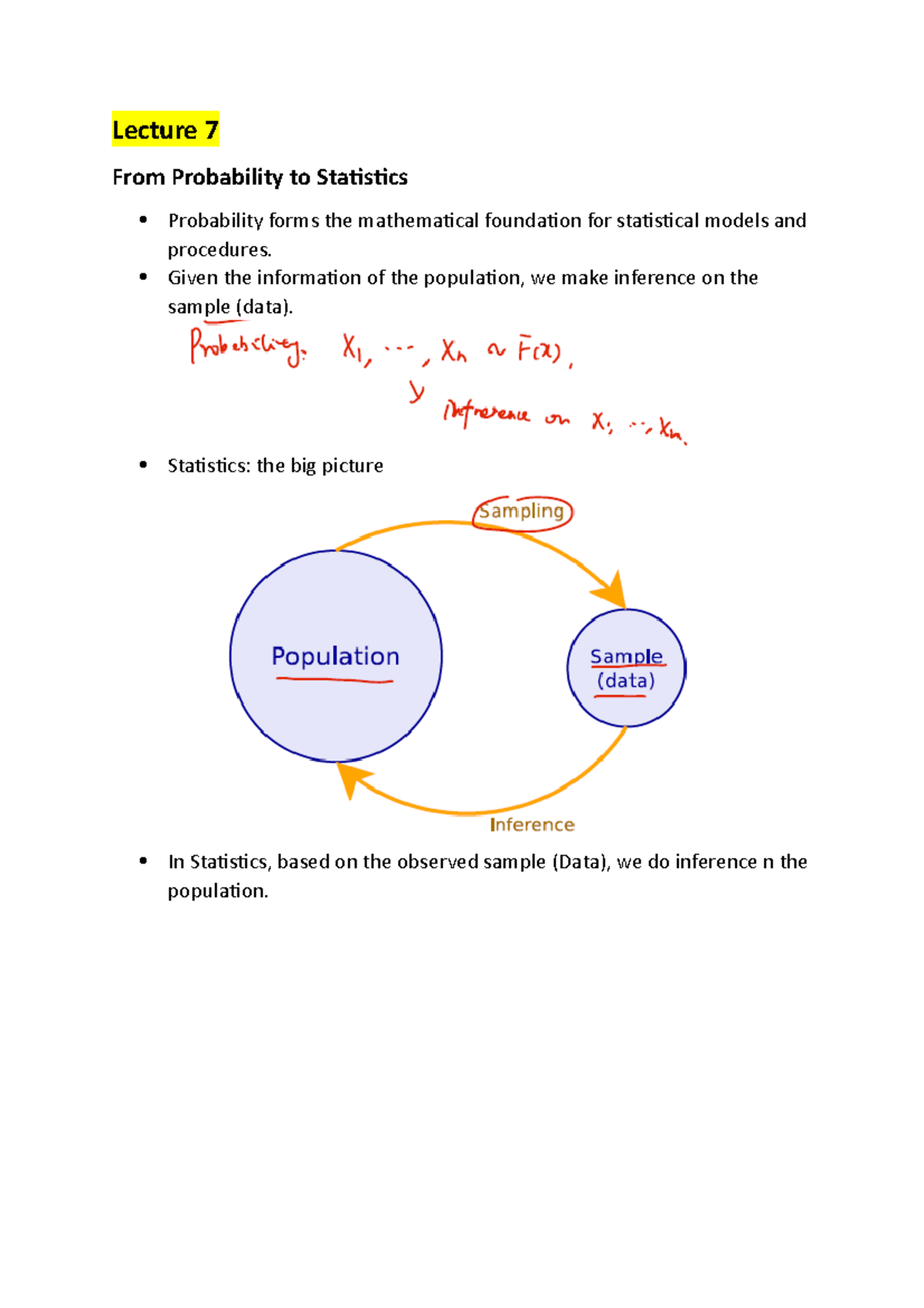 Lecture 7 - Lecture 7 From Probability to Statistics Probability forms ...
