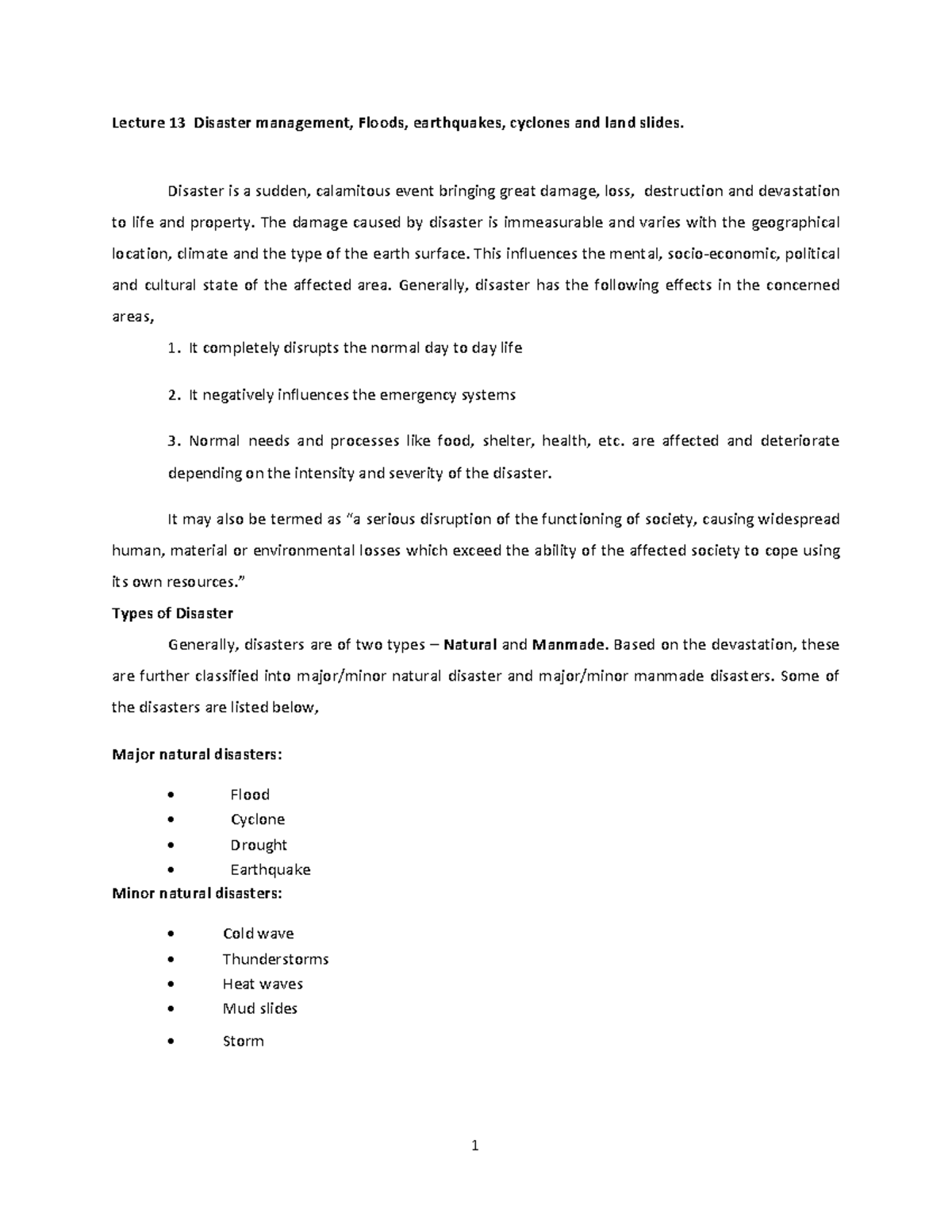 Disaster management - Lecture notes 2 environment and ecology - Lecture ...