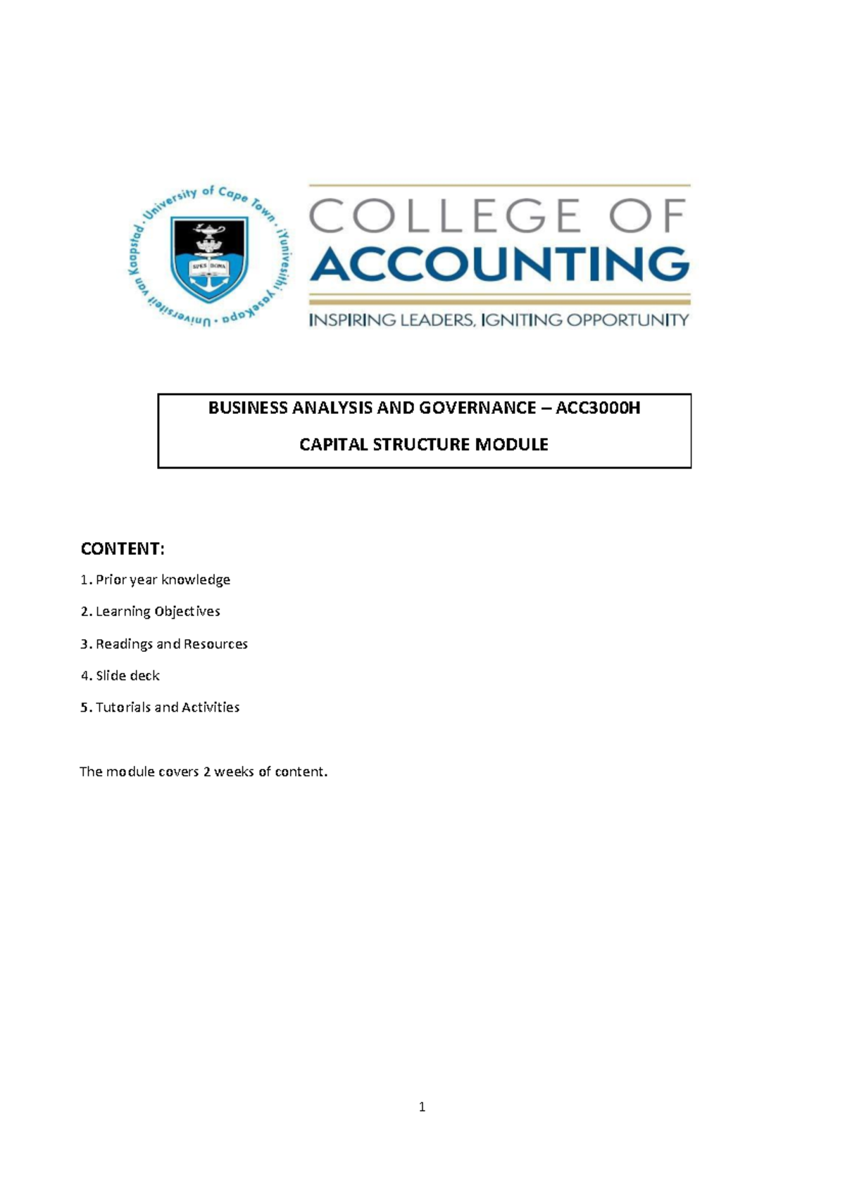 ACC3000H Capital Structure Module v F - BUSINESS ANALYSIS AND ...