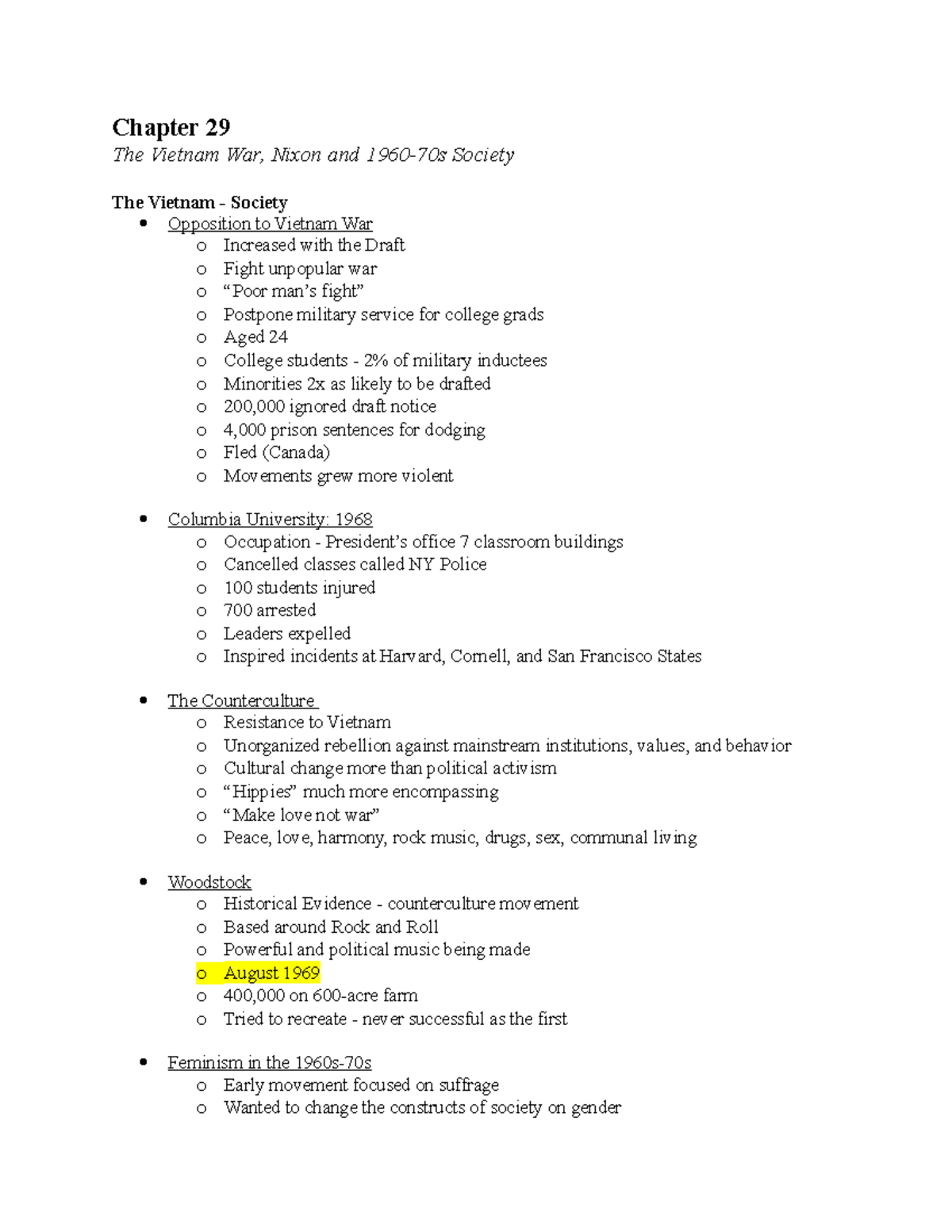 Chapter 29 - The Vietnam War, Nixon and 1960-70s Society - Chapter 29 ...