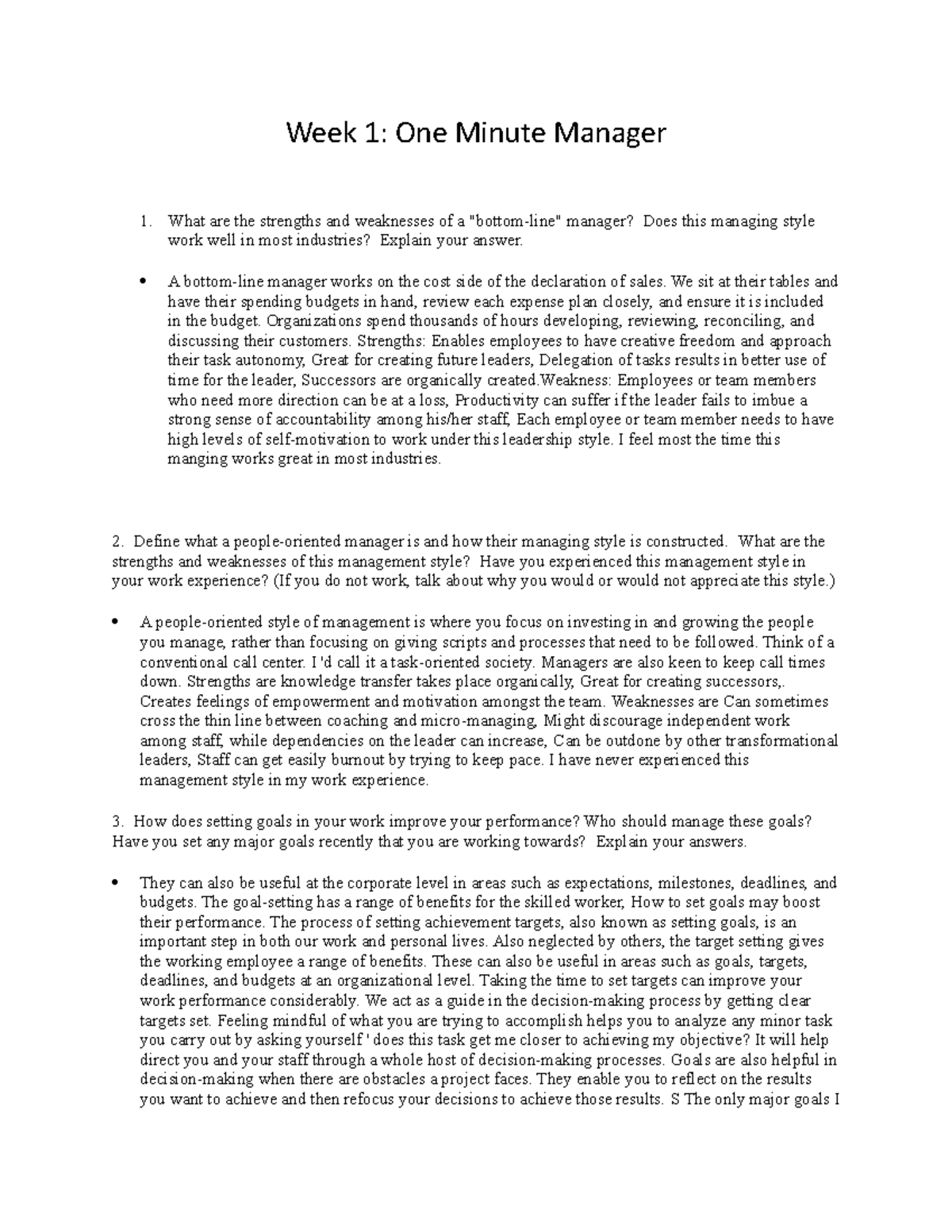 Week 1 One Minute Manager - Week 1: One Minute Manager What are the ...