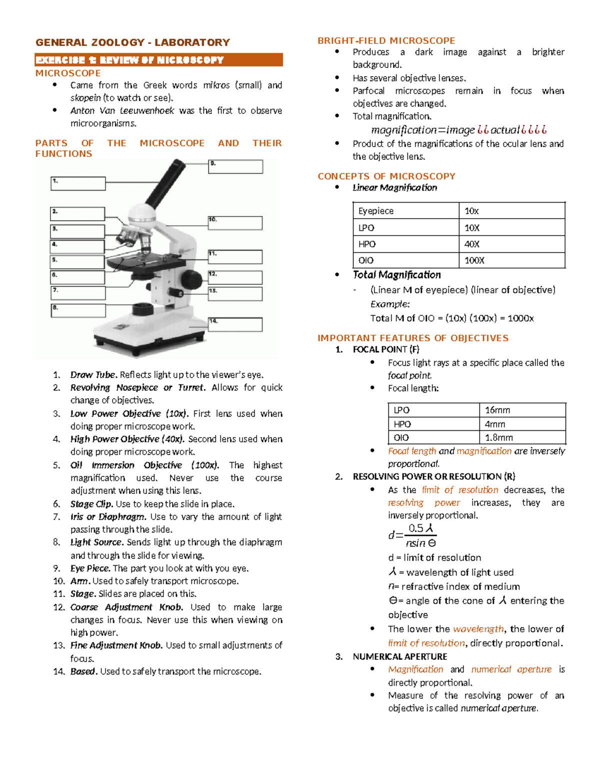 ZOO LAB Reviewer Midterms - GENERAL ZOOLOGY - LABORATORY EXERCISE 1 ...