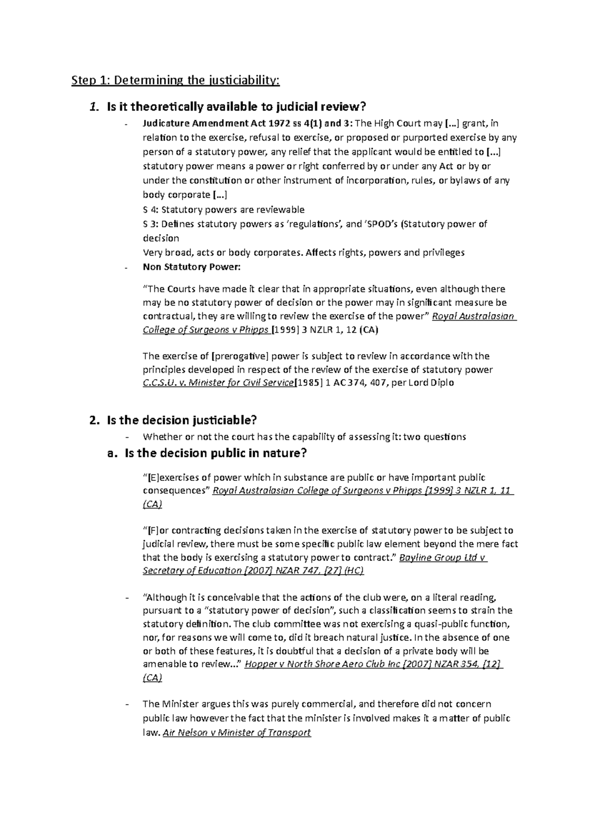 Judicial Review Summary Sheet - Step 1: Determining the justiciability ...
