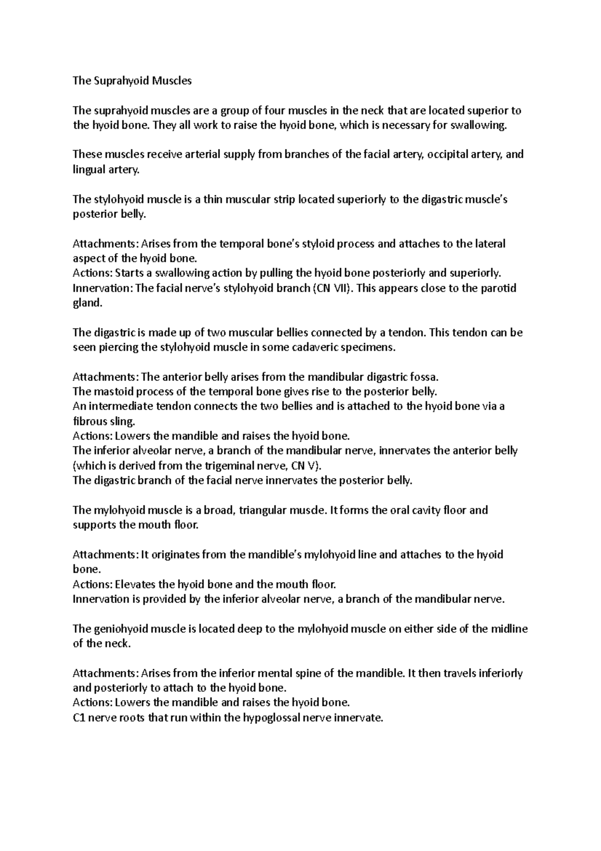 The Suprahyoid Muscles - They all work to raise the hyoid bone, which ...