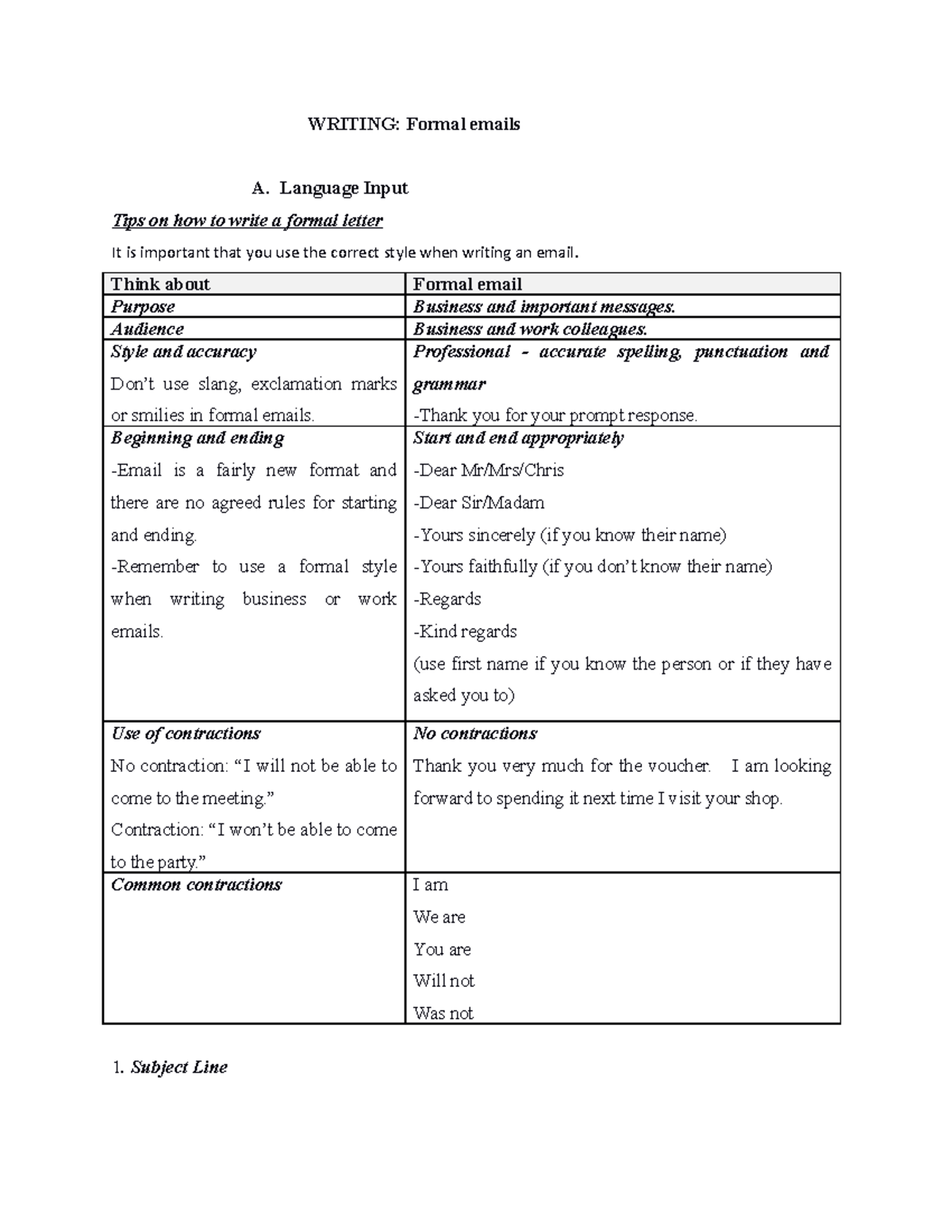 Writing formal emails - email - WRITING: Formal emails A. Language ...