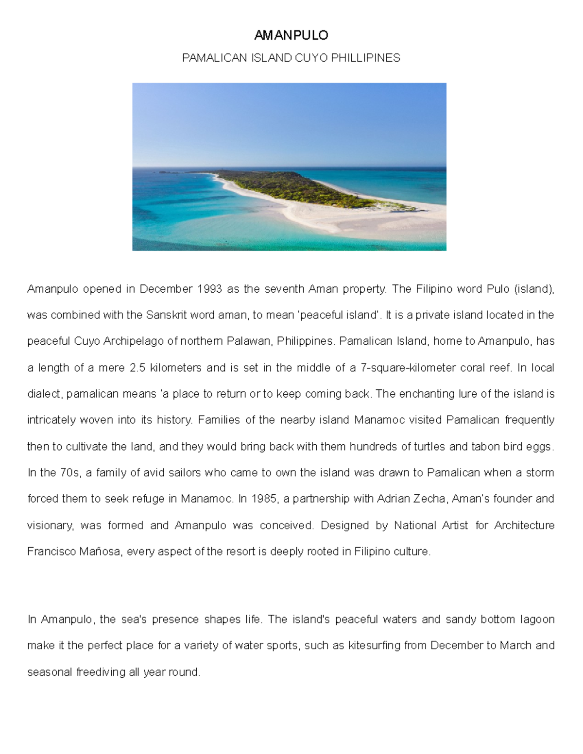 Amanpulo - AMANPULO PAMALICAN ISLAND CUYO PHILLIPINES Amanpulo opened ...
