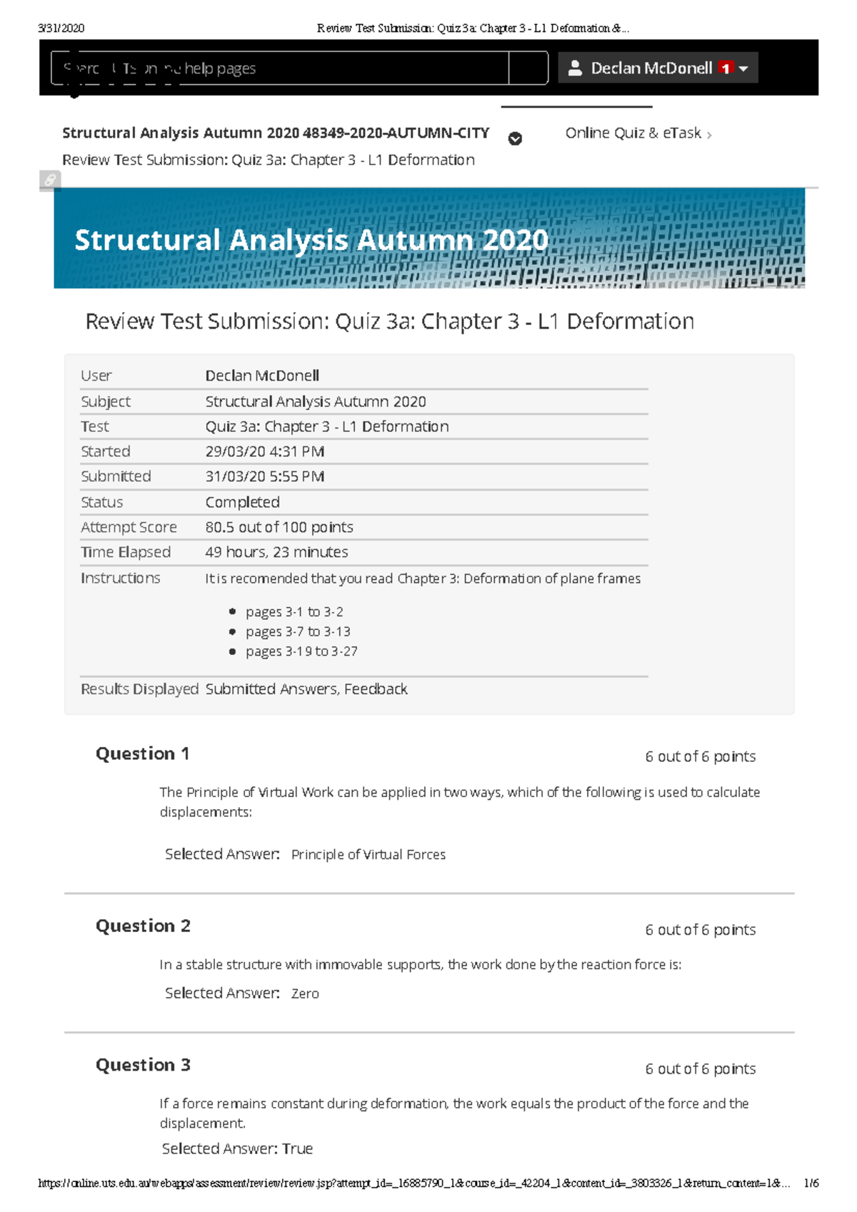 Review Test Submission Quiz 3a Chapter 3 - L1 Deformation & - Review ...