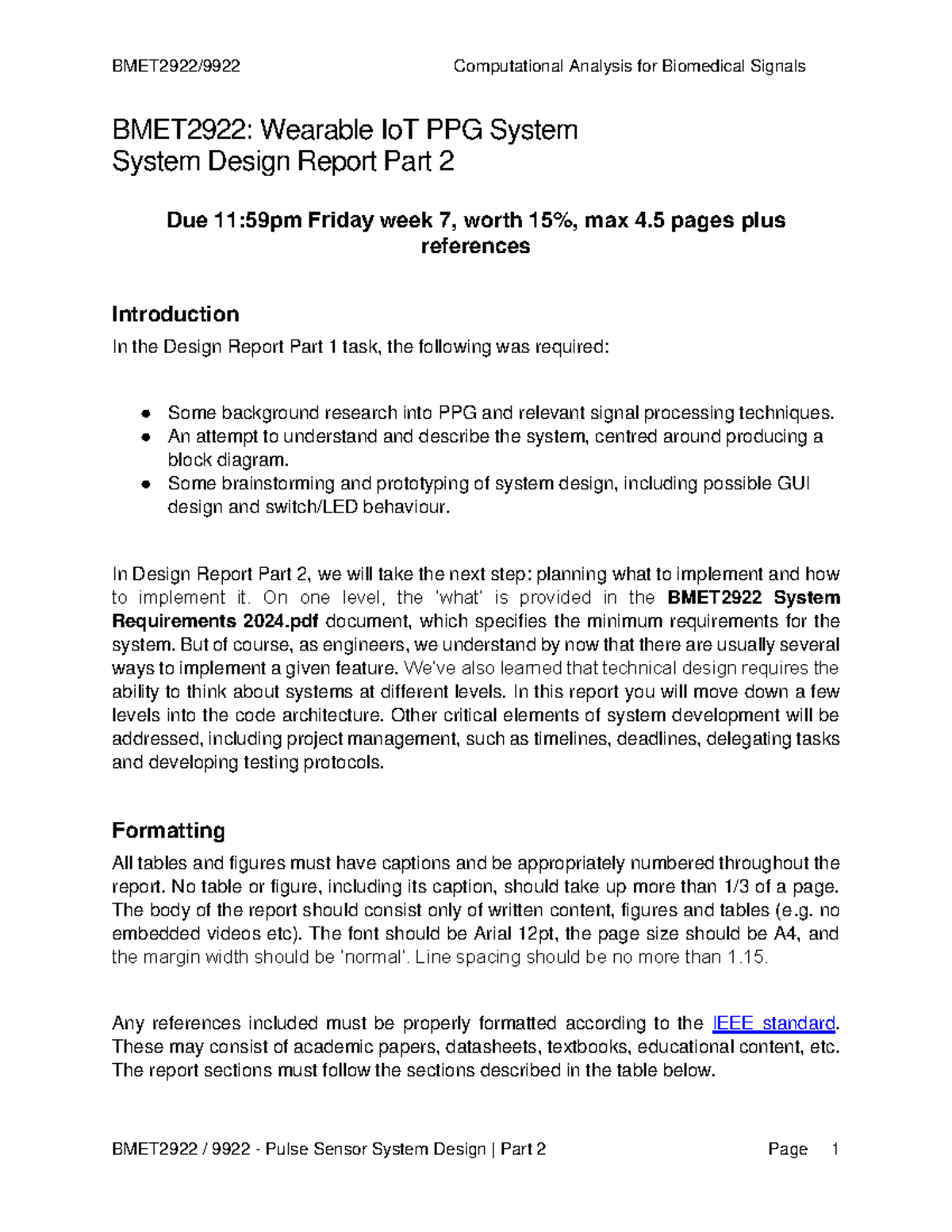 Pulse Sensor System Design part 2 2024 - BMET2922: Wearable IoT PPG ...