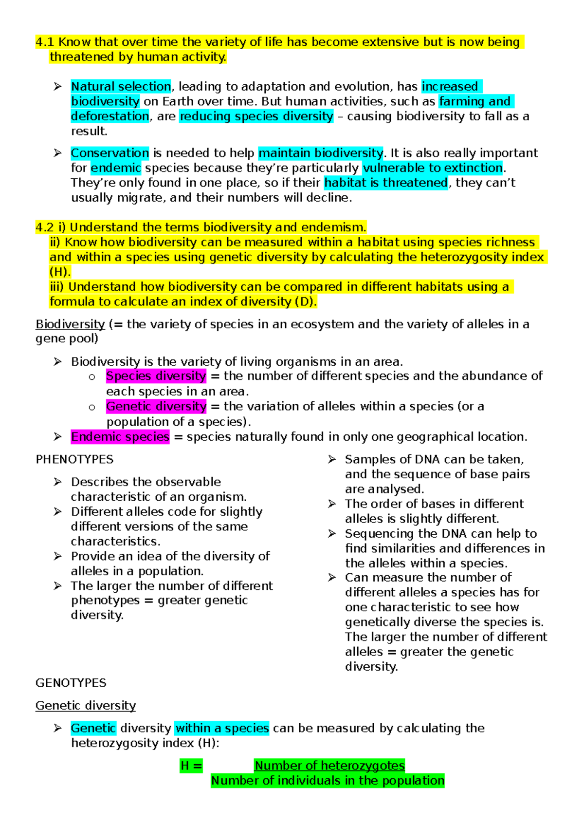 Topic 4 Biodiversity and natural resources - Notes - 4 Know that over ...