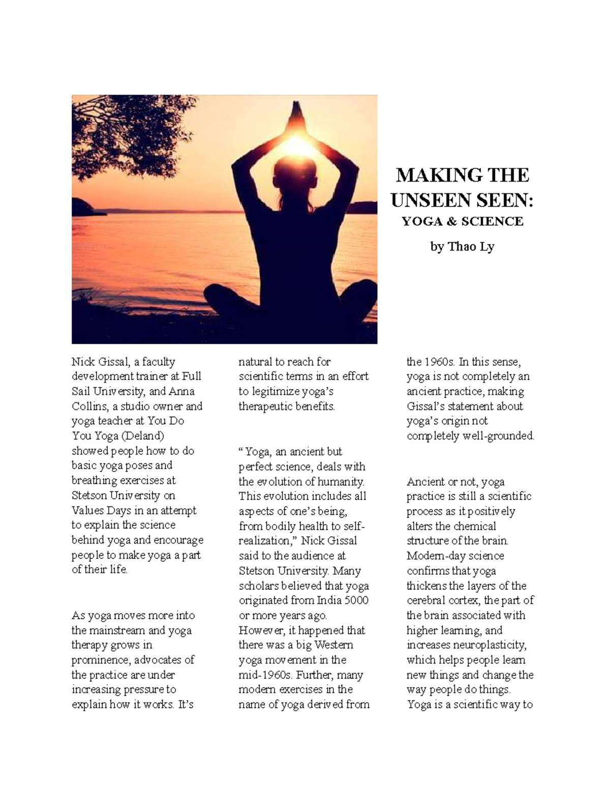 Journalism Revised Story 1 - MAKING THE UNSEEN SEEN: YOGA & SCIENCE by ...