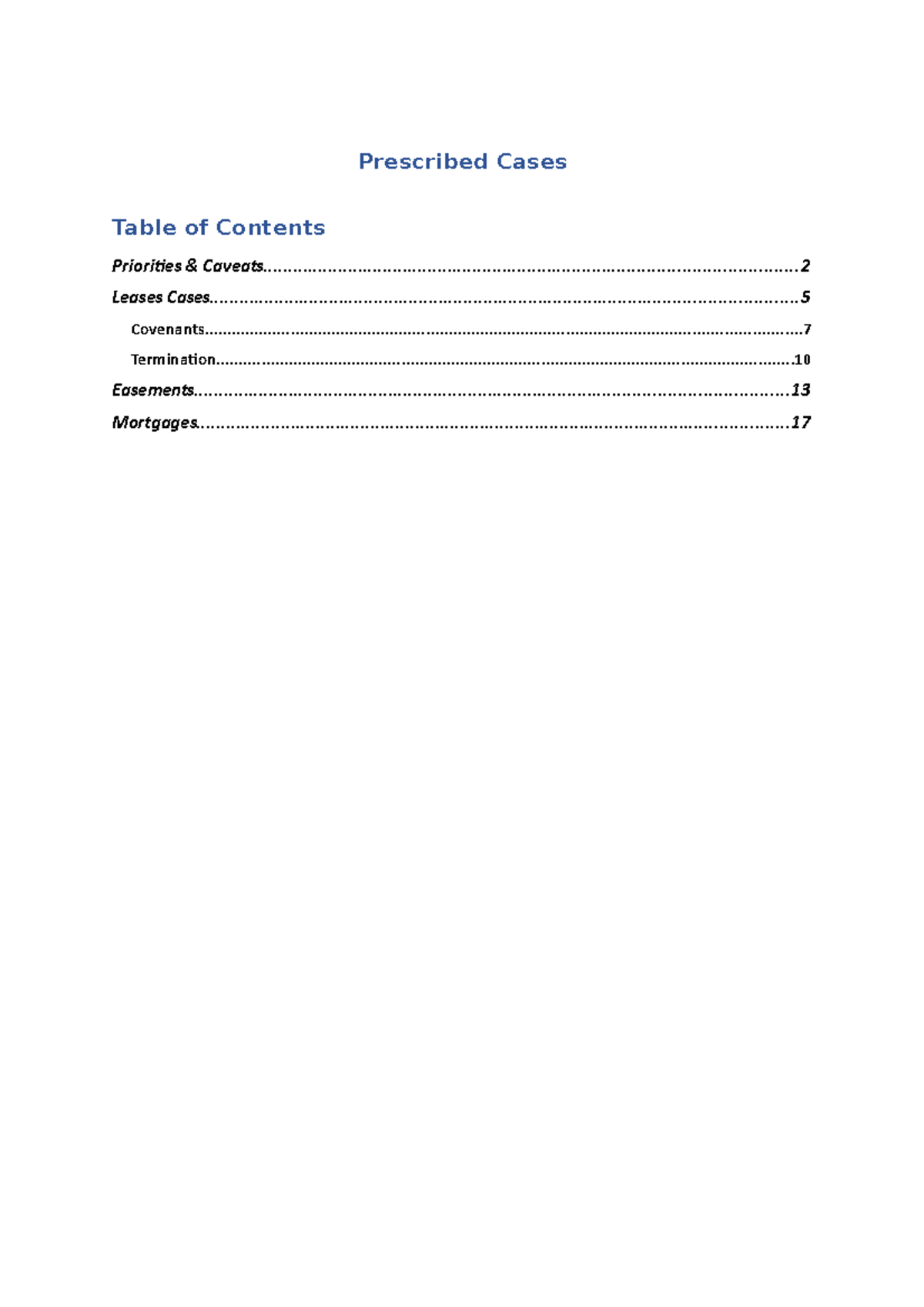 Relevant Case Summaries - Prescribed Cases Table of Contents Priorities ...