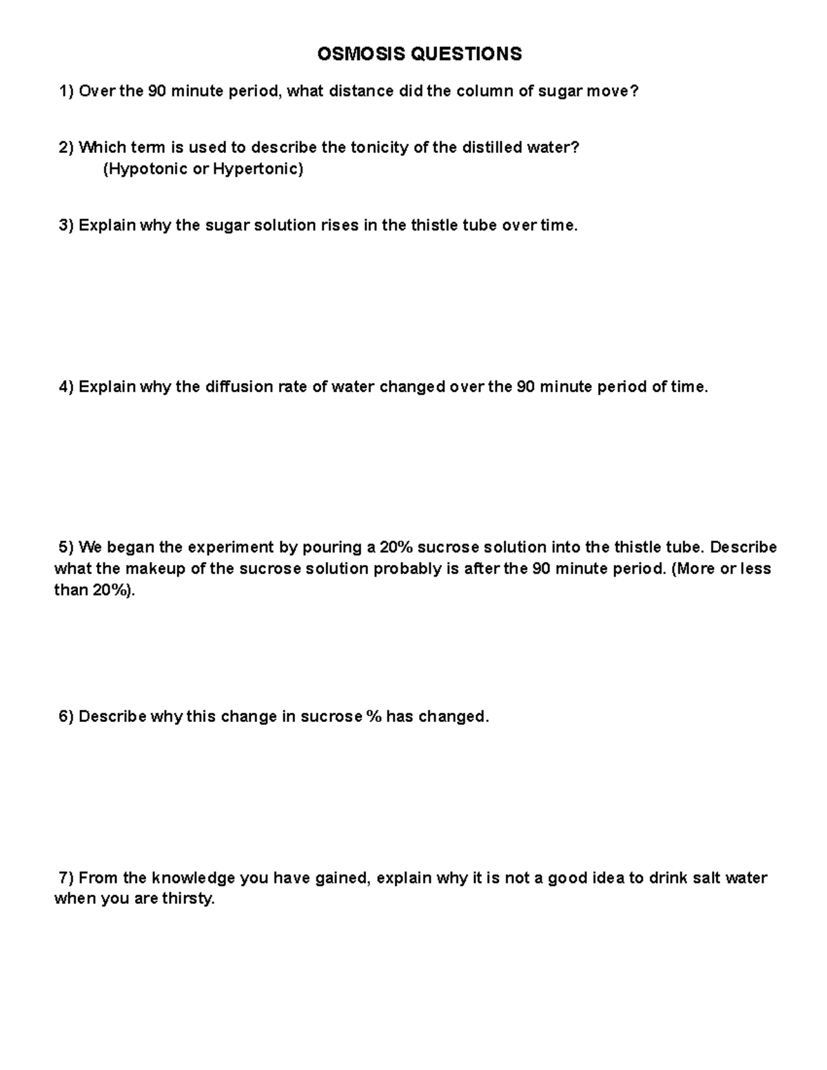Osmosis Questions - OSMOSIS QUESTIONS 1) Over the 90 minute period ...