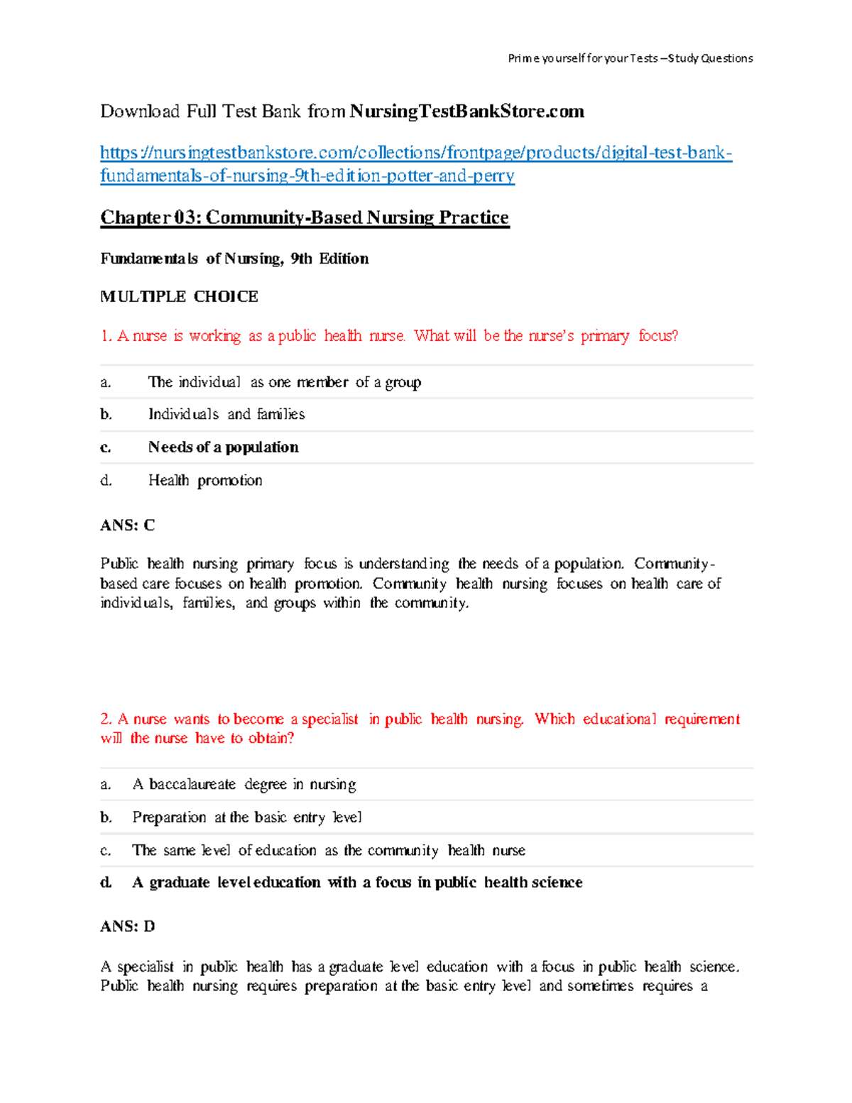 Idoc - potter perry - Download Full Test Bank from NursingTestBankStore ...