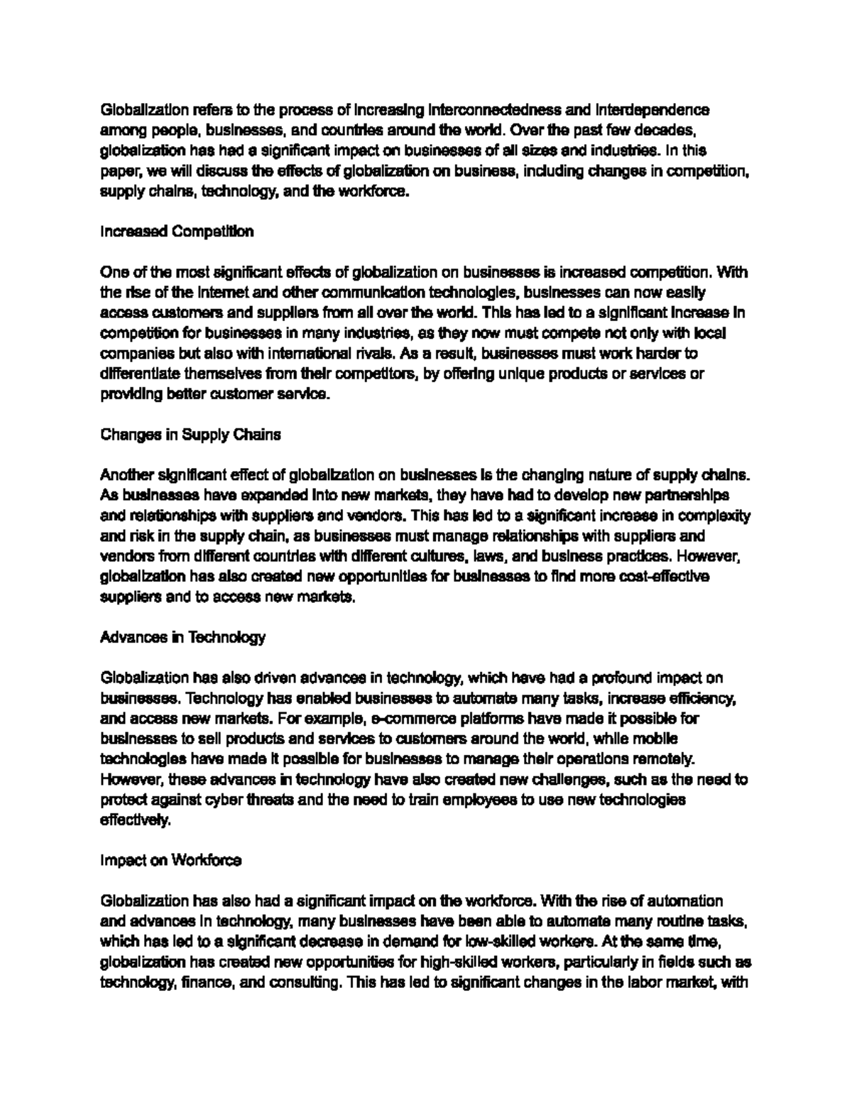 Globalization on business - BUSN 1010 - Studocu