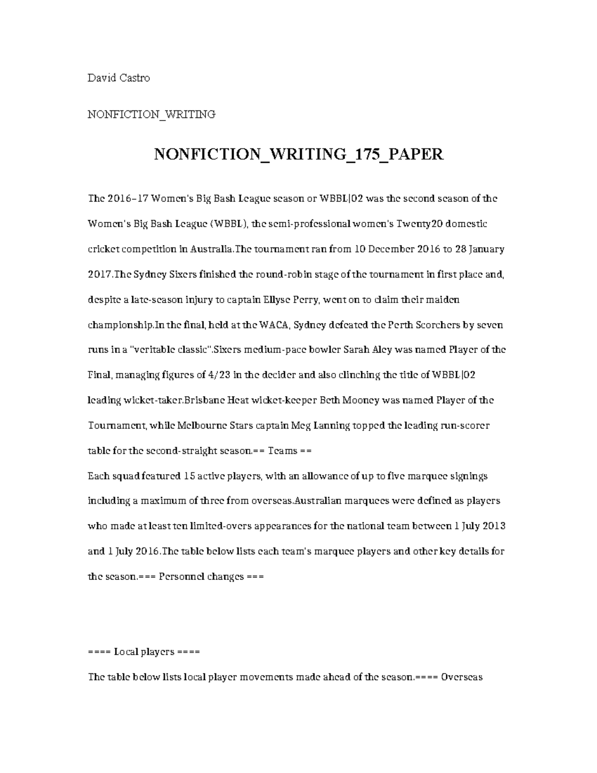 Nonfiction Writing 175 Paper - David Castro NONFICTION_WRITING ...