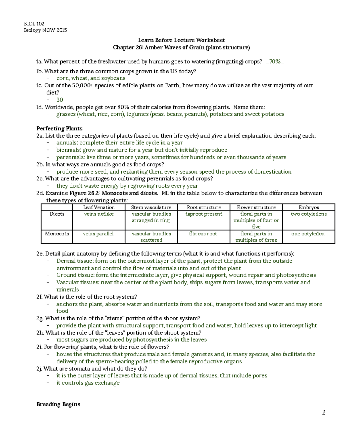 LBL-26 Ch. 26- Plant Structure - BIOL 102 Biology NOW 2015 Learn Before ...