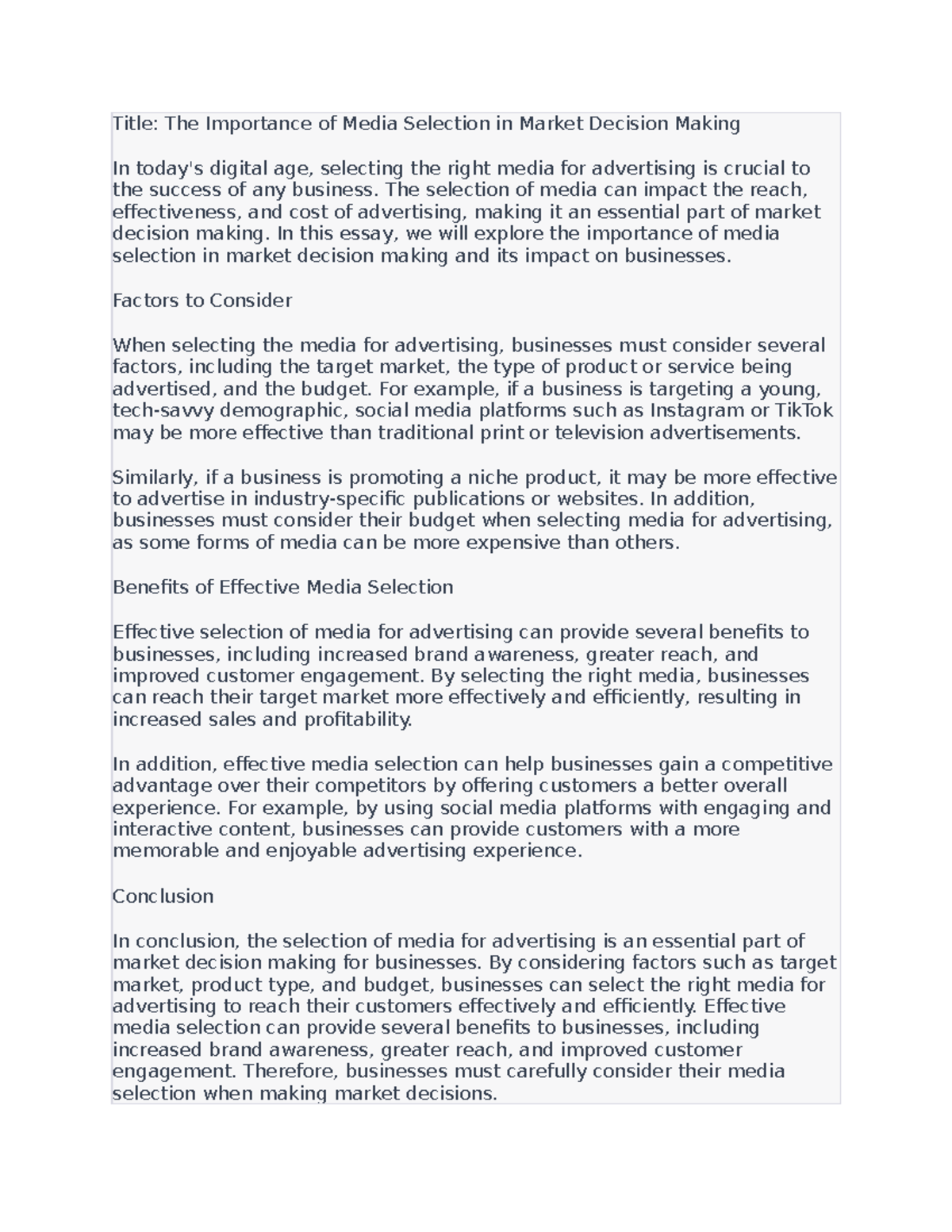 The Importance of Media Selection in Market Decision Making - The ...