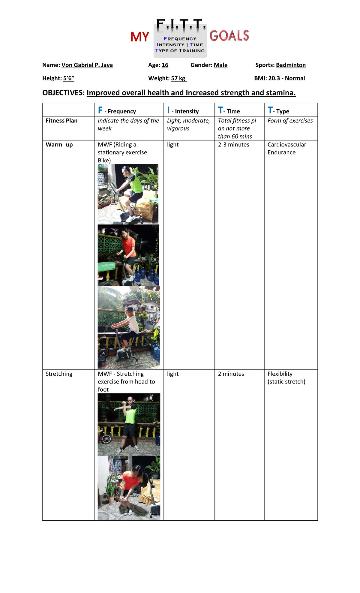 My FITT Goals - Improved overall health and Increased strength and ...