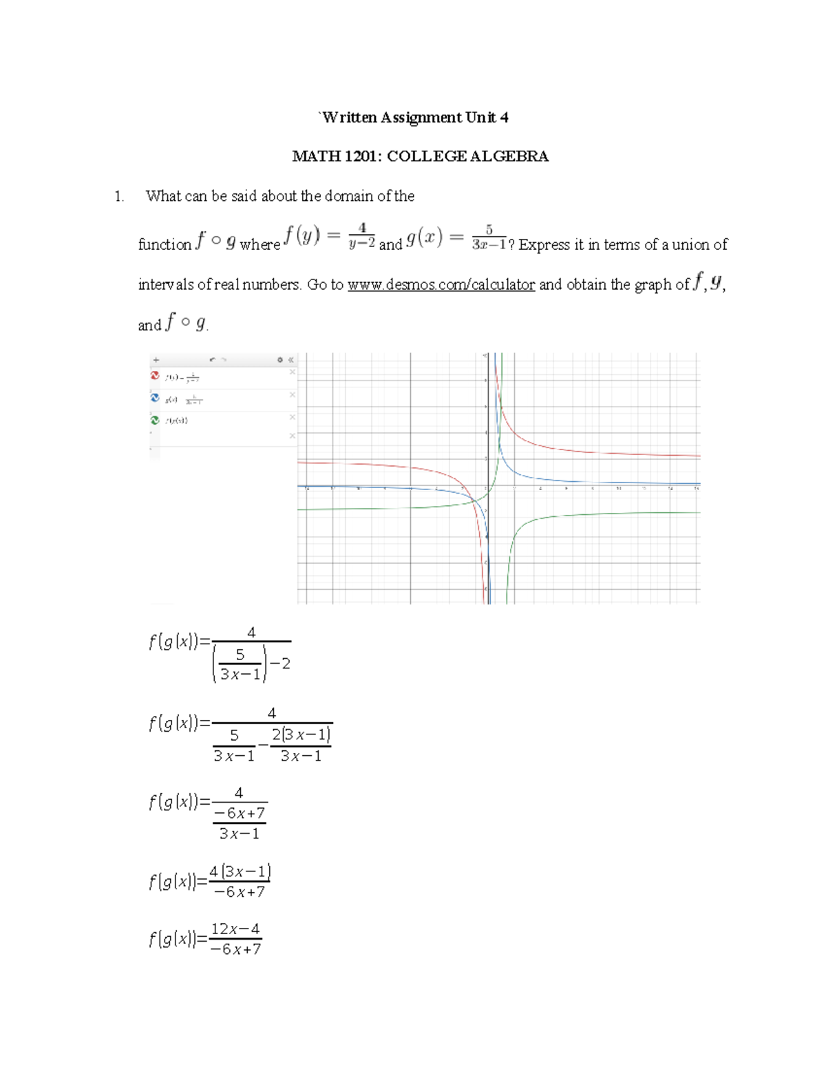 Written Assignment Unit 4 (College Algebra) - `Written Assignment Unit ...