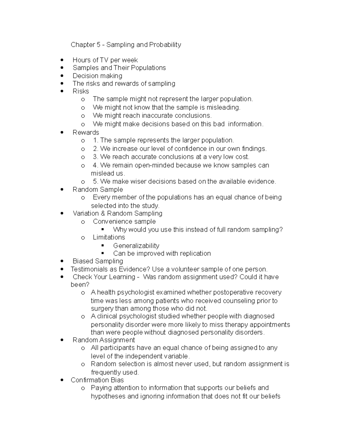 Chapter 5 Outline - Psych 210 Fall 2019 Jeffery Henriques - Chapter 5 - Sampling and Probability ...